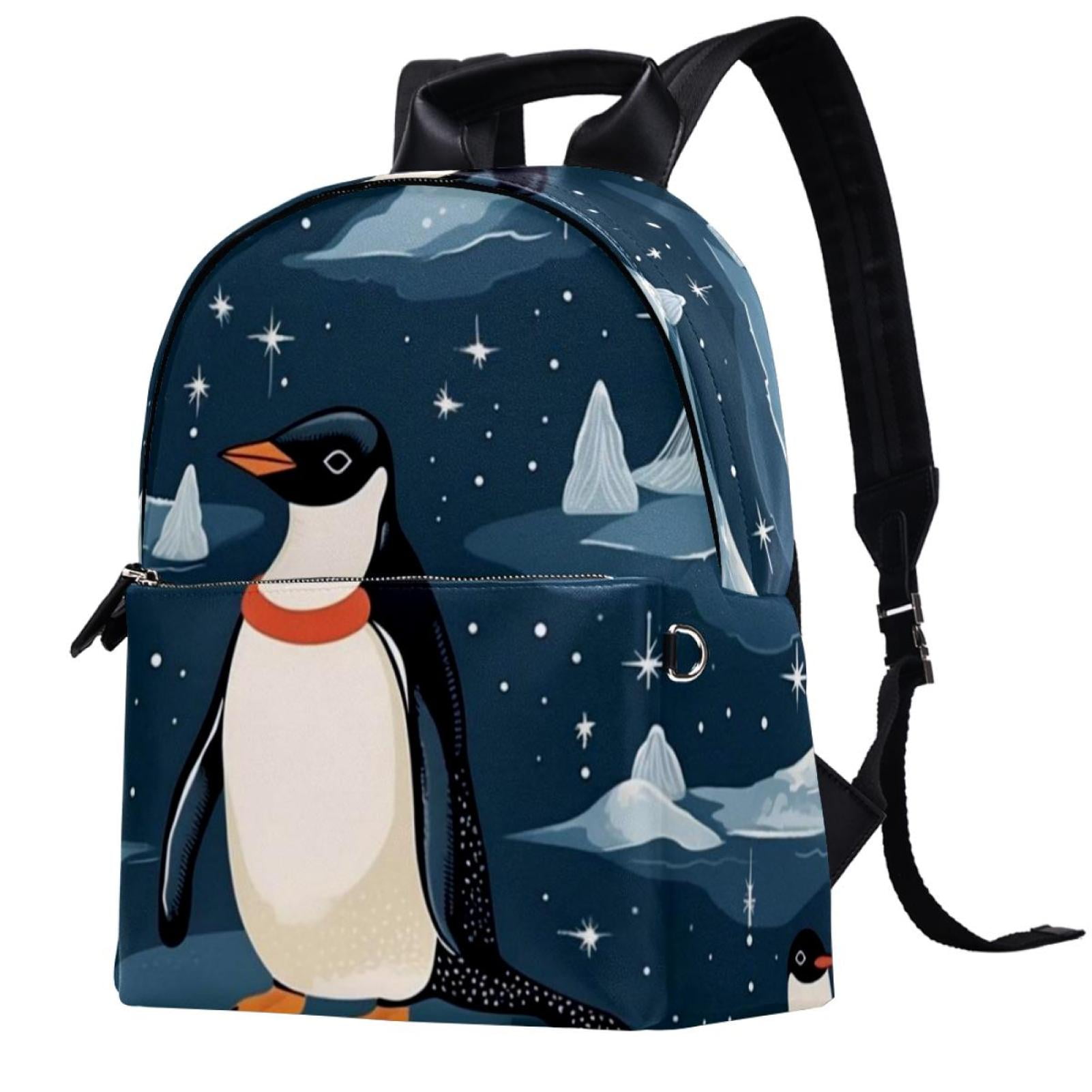 Penguin Leather Laptop Bookbag College Backpack for Men Women Teens ...