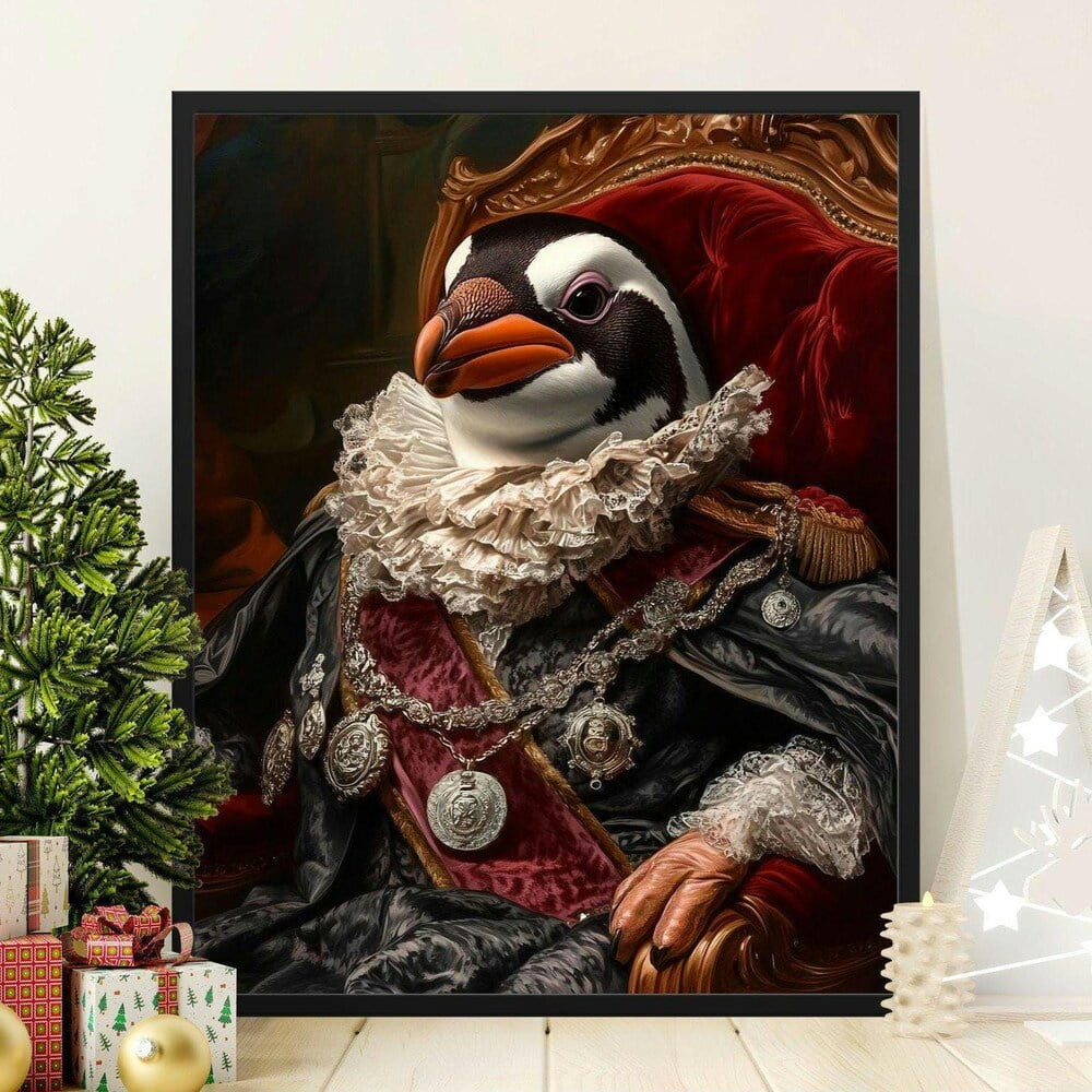Penguin Noble Portrait Poster, Animal Art Wall Decor, Regal Penguin ...