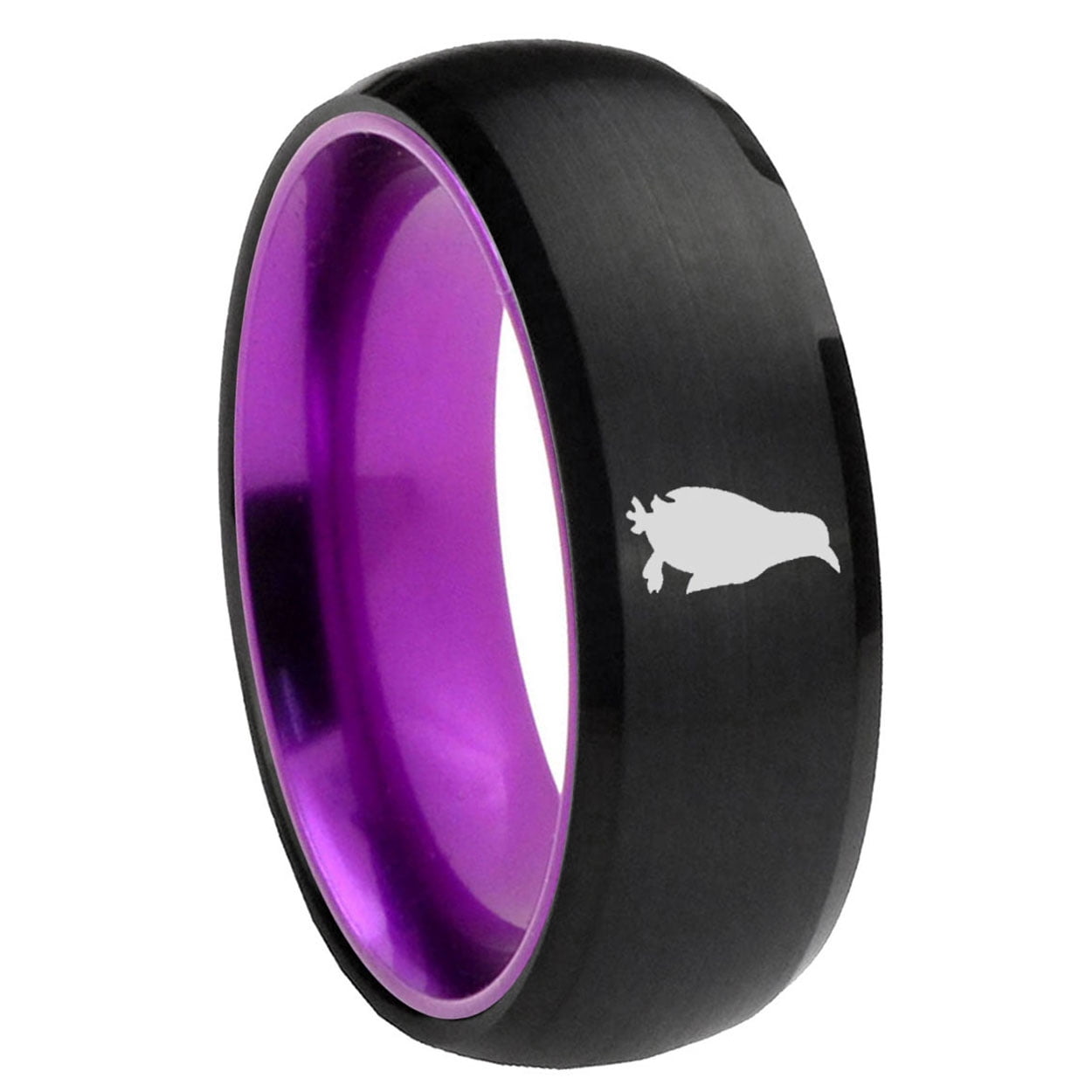 Penguin Pattern 8MM Dome Black And Purple Tungsten Men Ring - Walmart.com