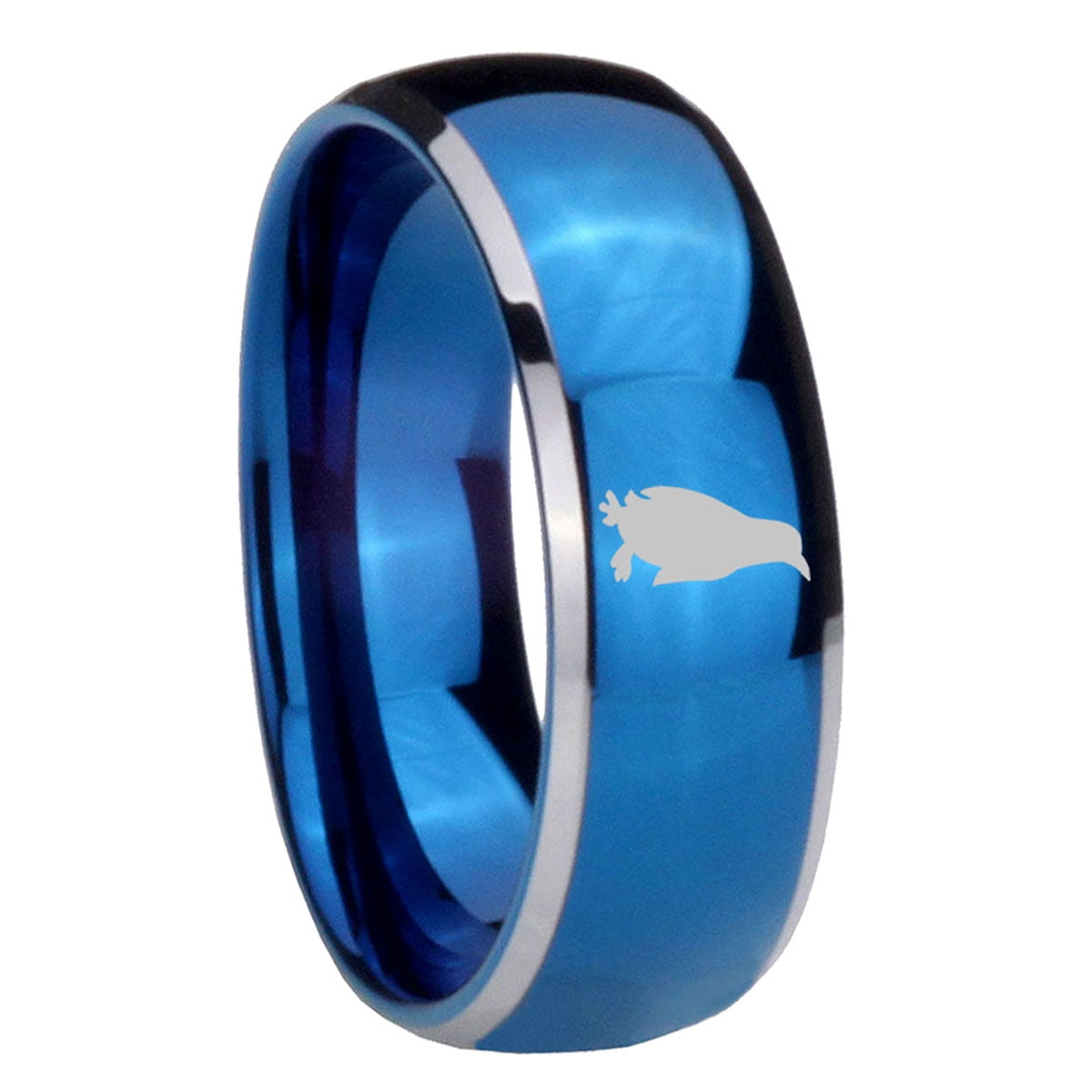 Penguin Pattern 8MM Polished Blue 2 Tone Dome Tungsten Men Ring ...