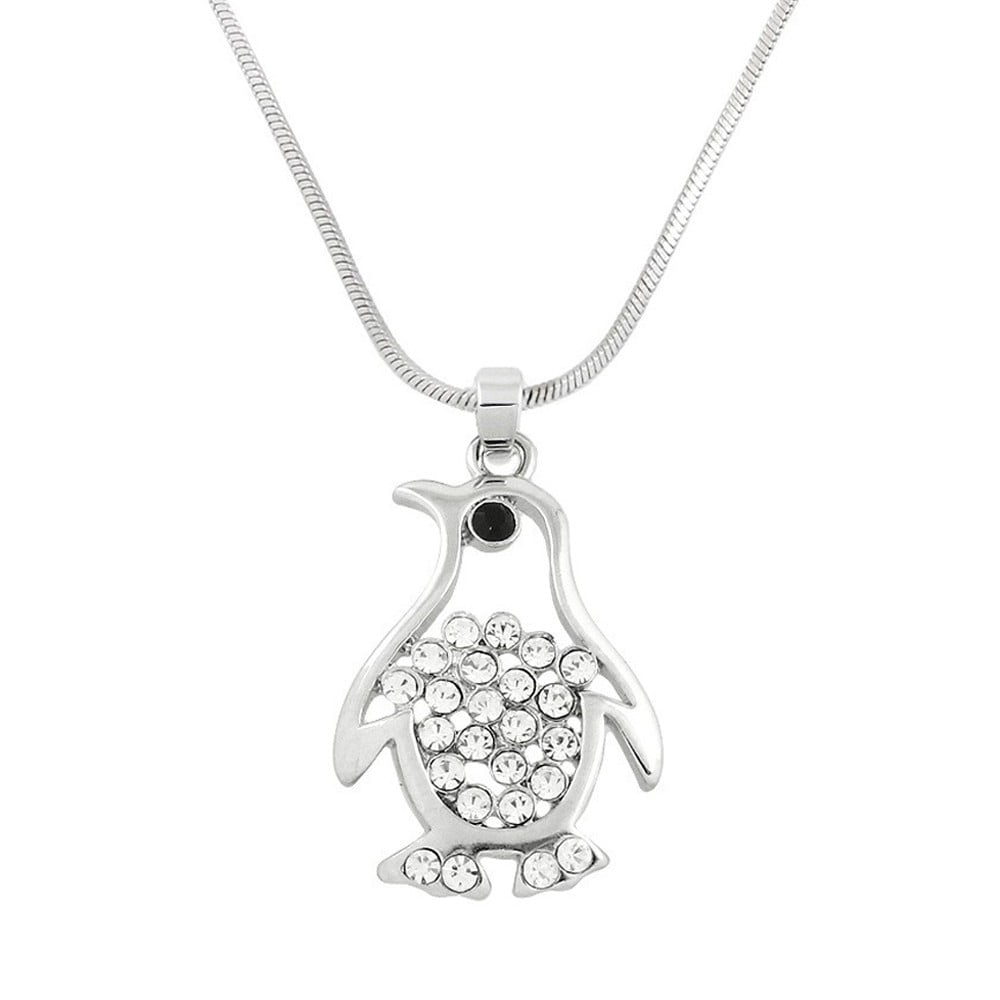 Penguin Pendant Necklace or Earring Rhinestone Crystal Rhodium Plated ...