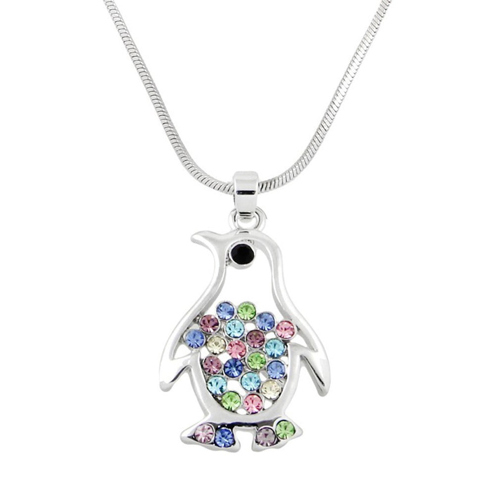 Penguin Pendant Necklace or Earring Rhinestone Crystal Rhodium Plated ...