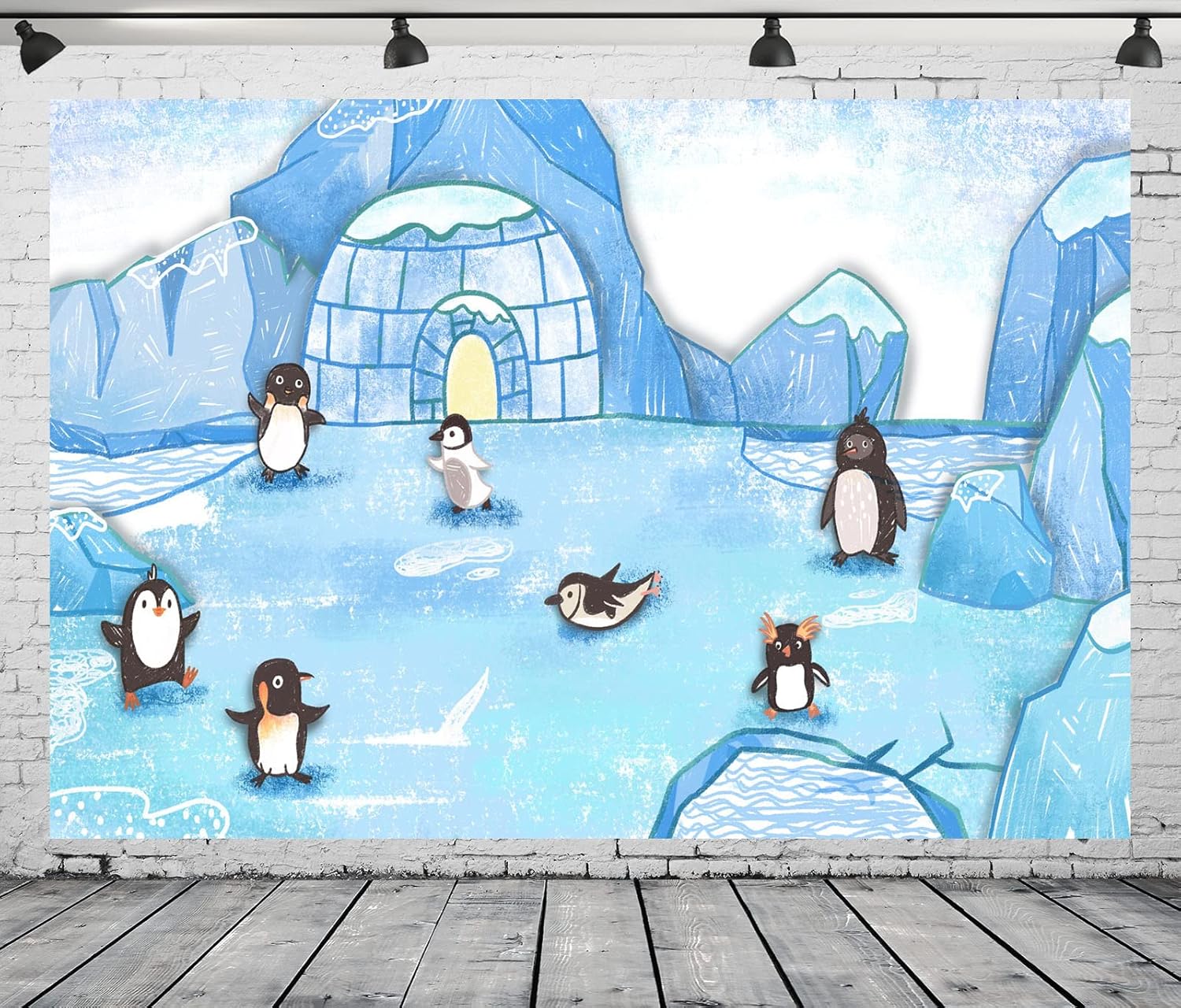 Penguin Photography Backdrop Cartoon Arctic Background Winter Animal Decorations Kids Penguin ...