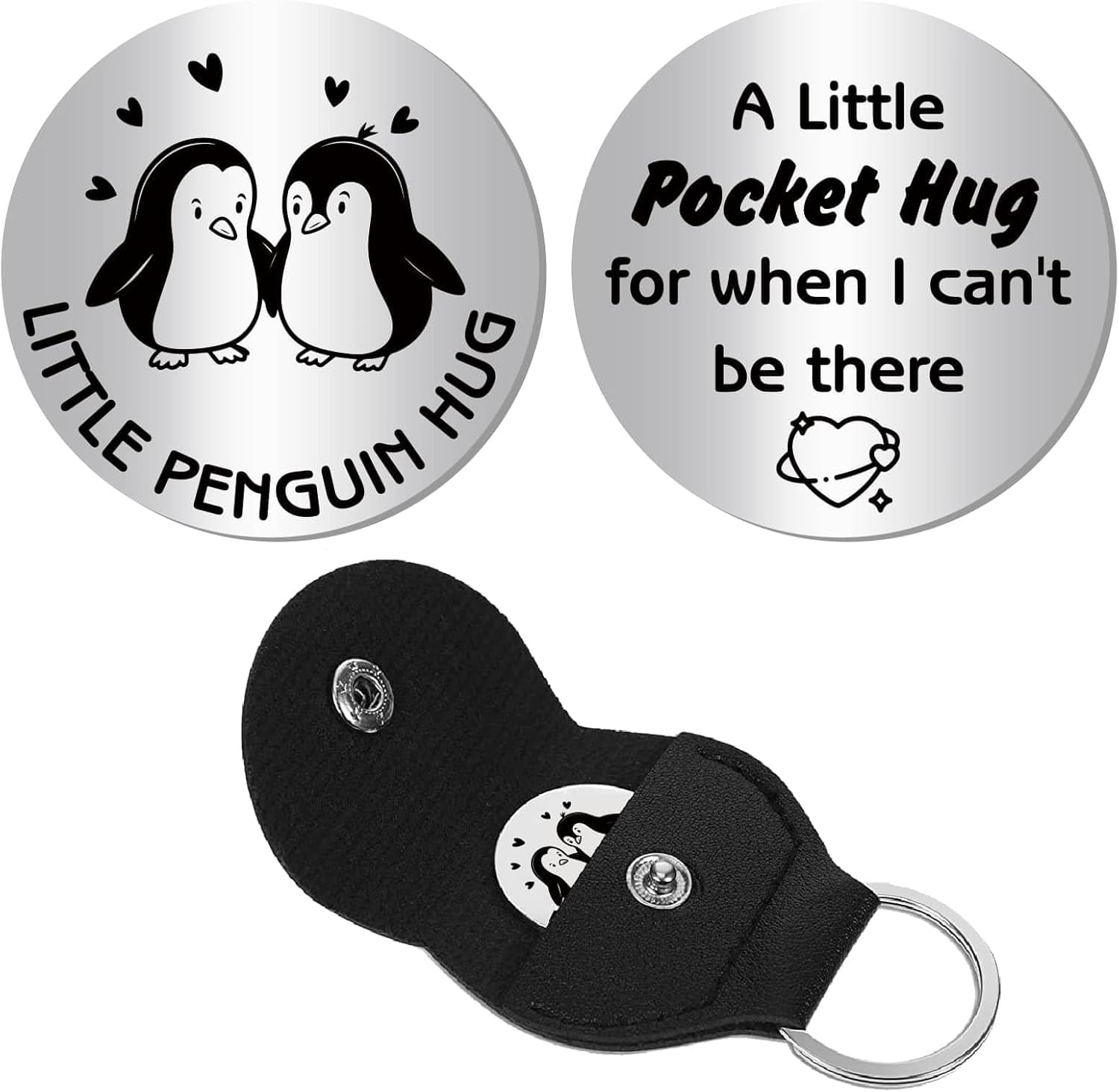 Penguin Pocket Hug Token Long Distance Keepsake Stainless Steel Token ...