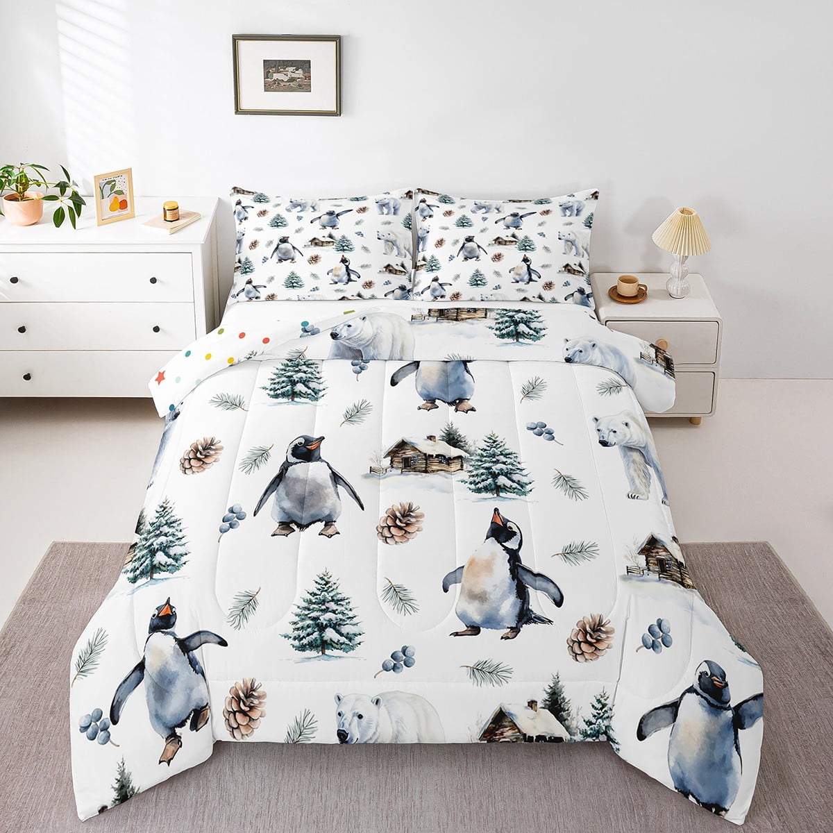 Penguin Polar Bear Bedding King,Rustic Cabin Lodge Down Comforter ...