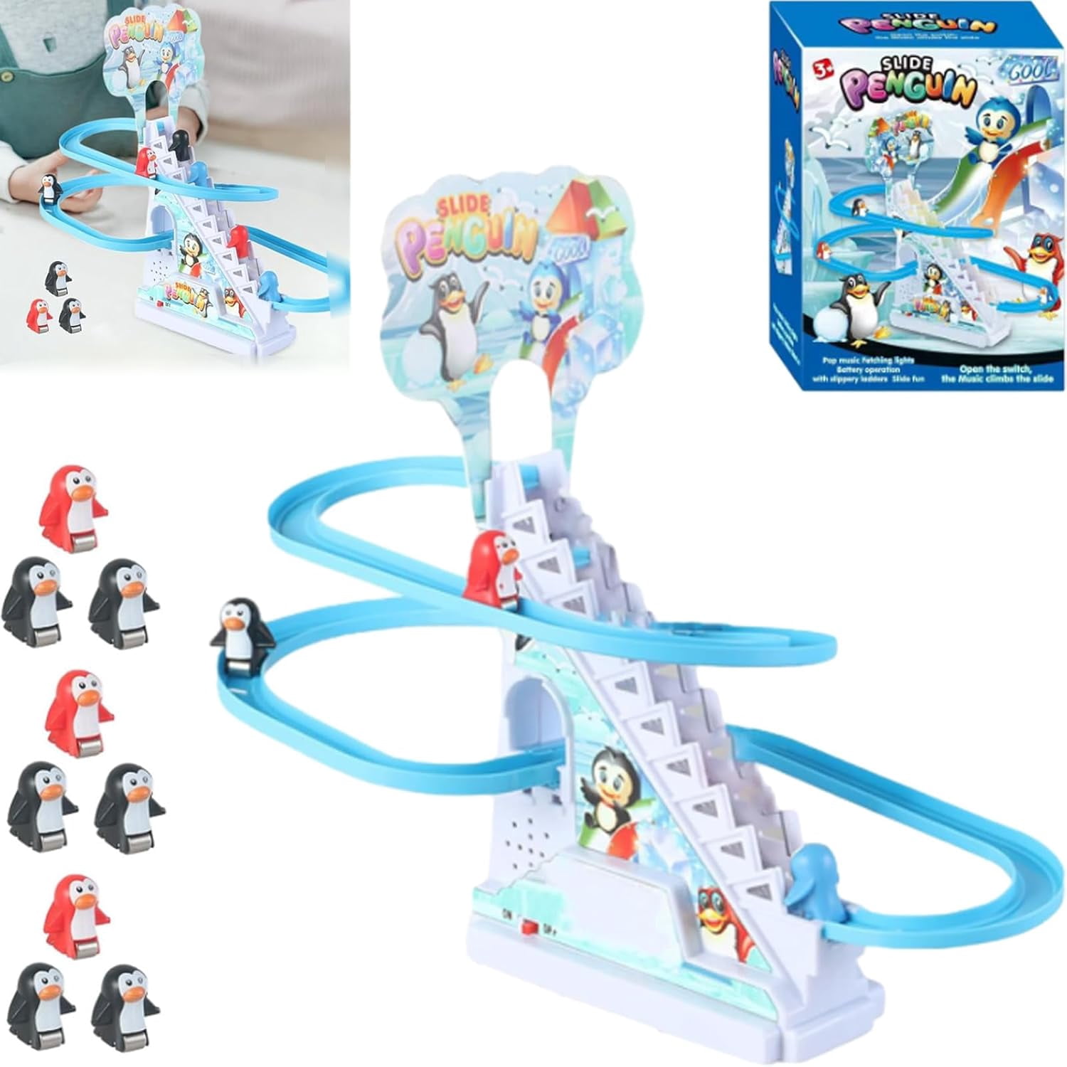Penguin Race Track Toy, Musical Roller Coaster Track Playset with Music ...