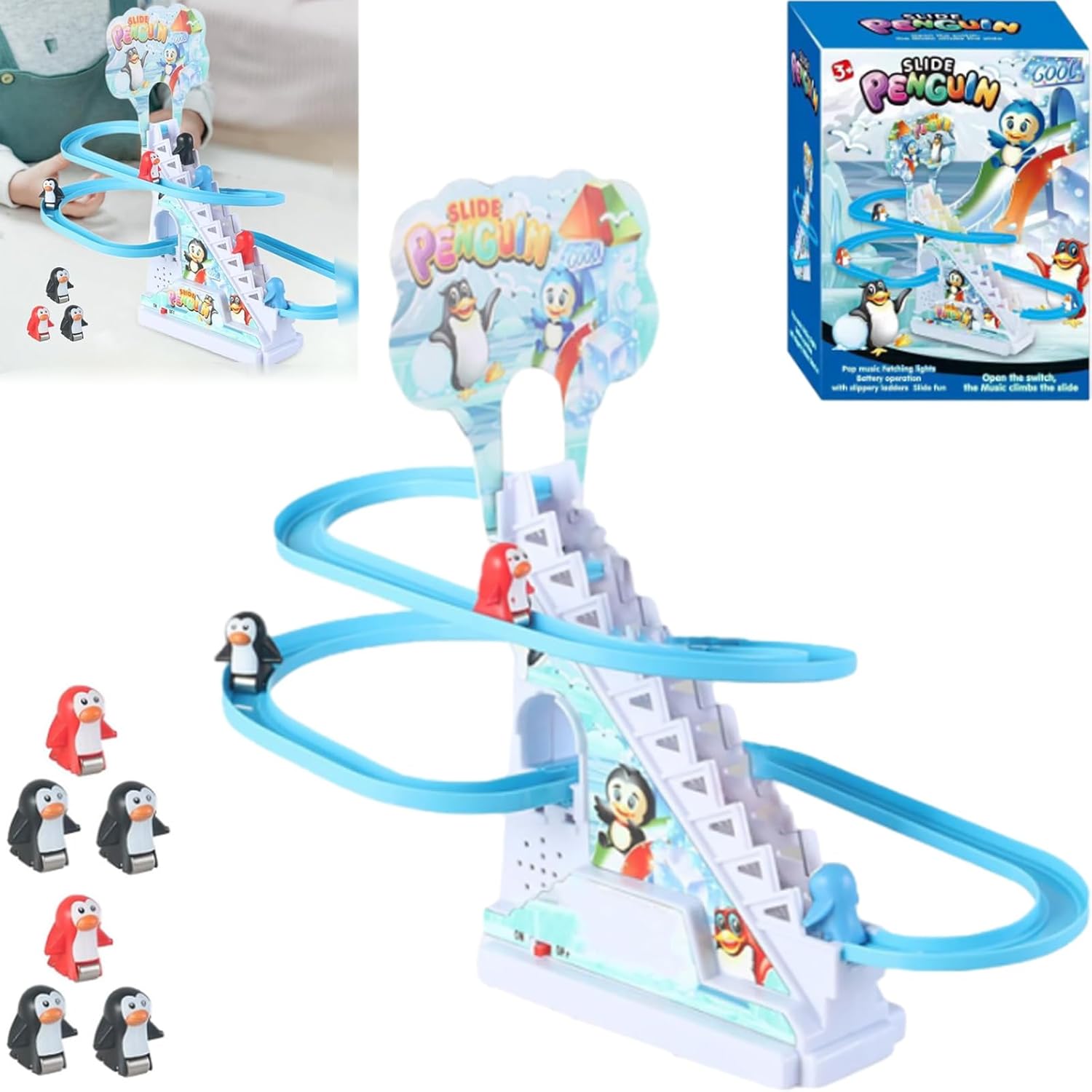 Penguin Race Track Toy, Musical Roller Coaster Track Playset with Music ...