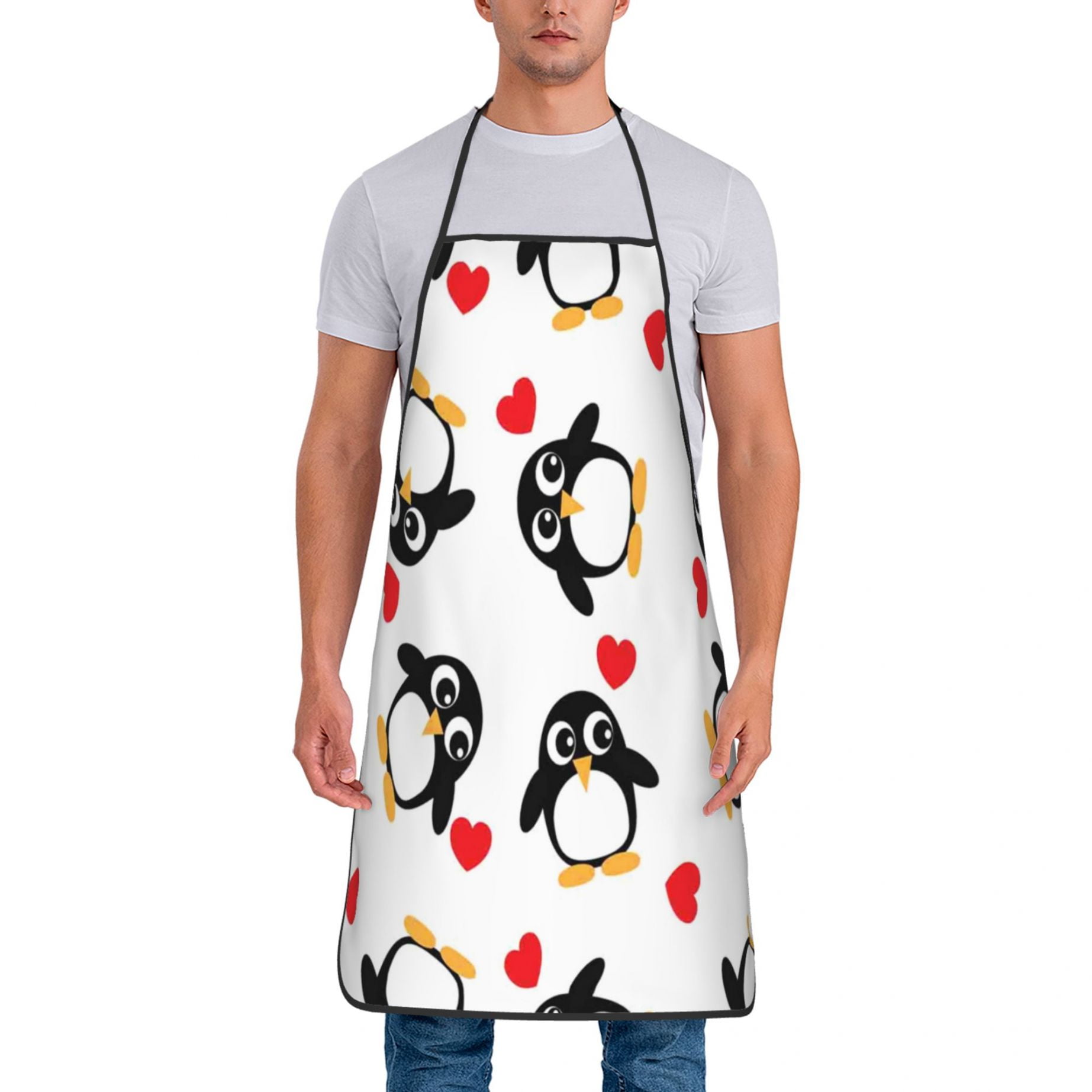 Penguin Romance Heart Shape Print Aprons for Women Men Waterproof Apron ...
