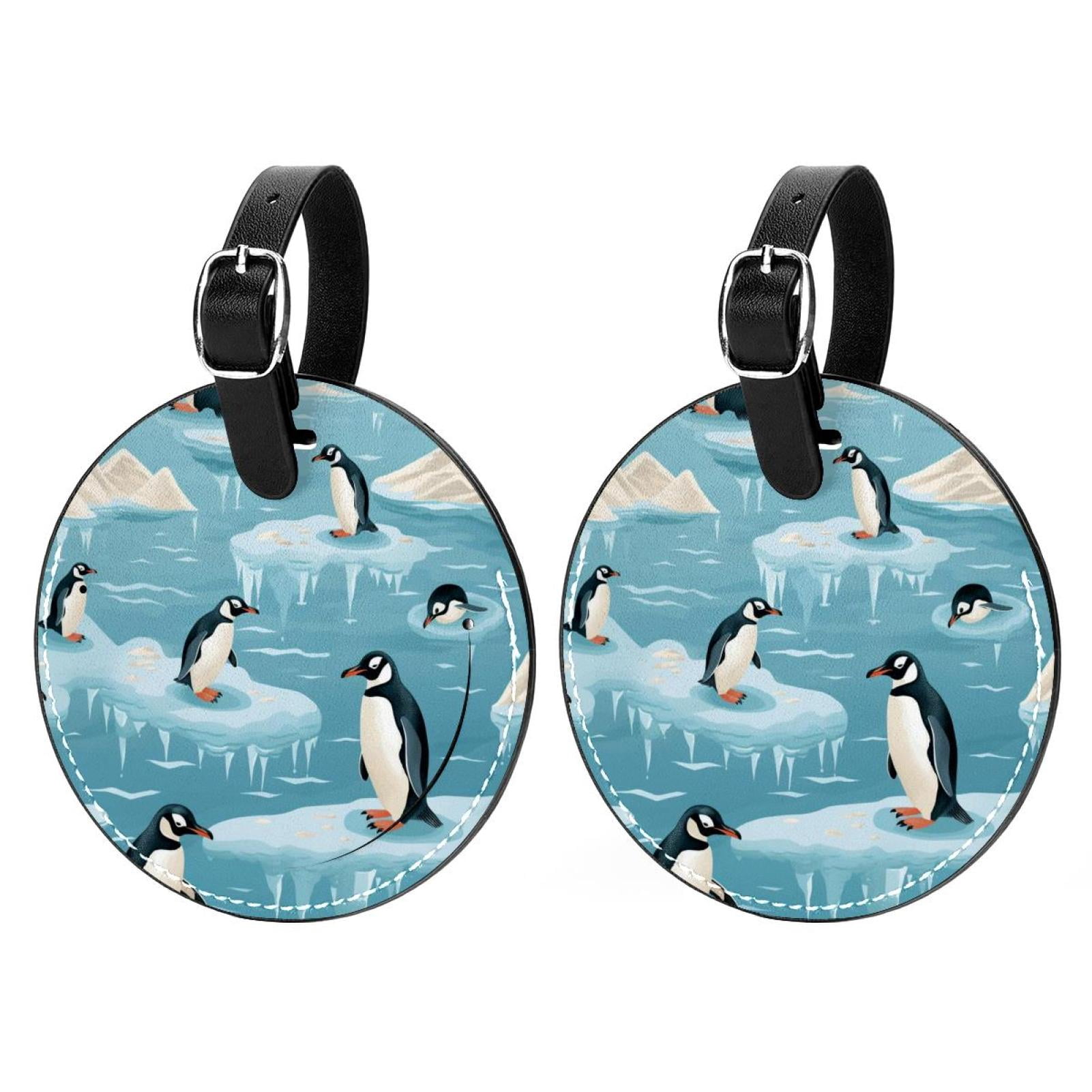Penguin Set of 2pcs PU Leather Round Suitcase Tags with Privacy Cover ...