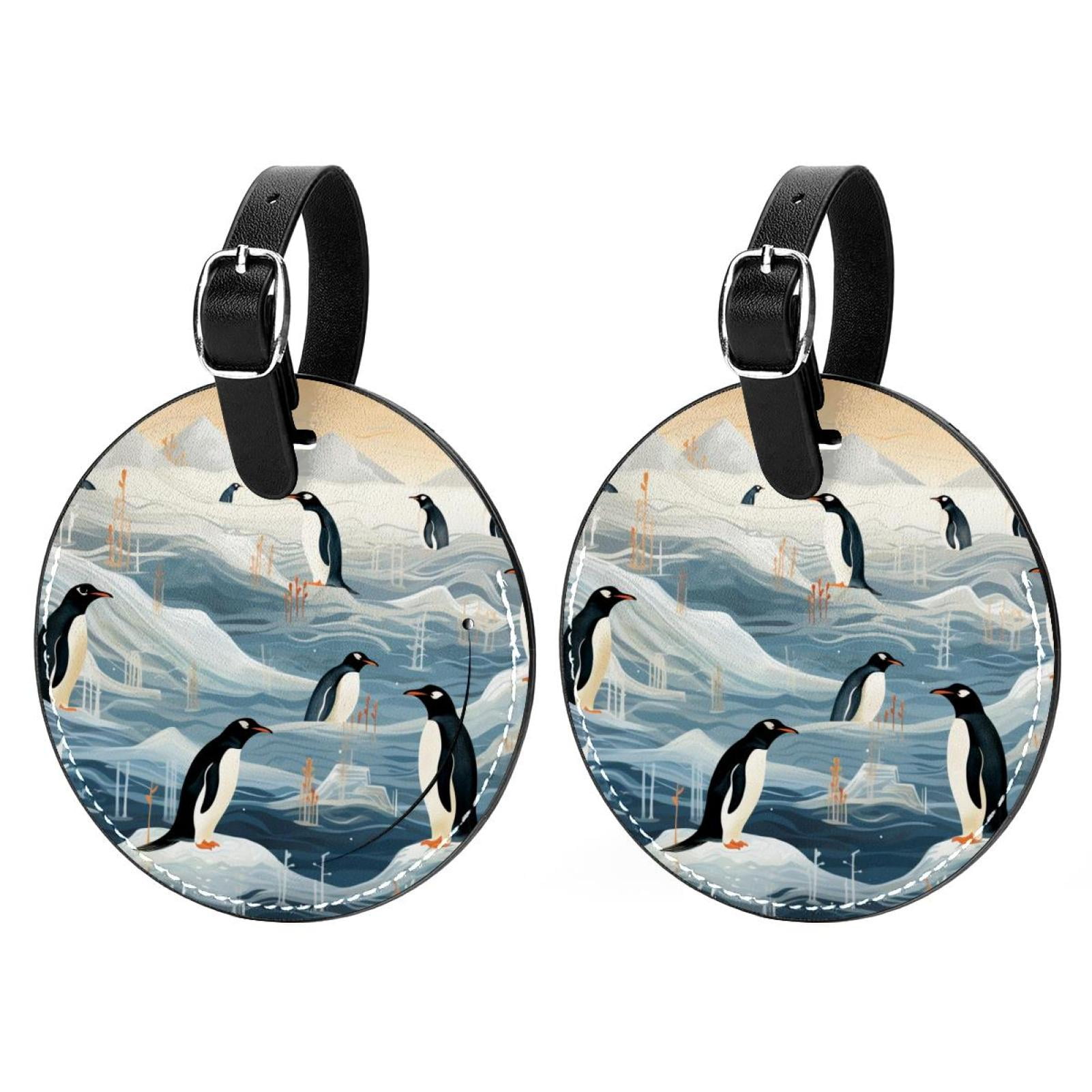 Penguin Set of 2pcs PU Leather Round Suitcase Tags with Privacy Cover ...