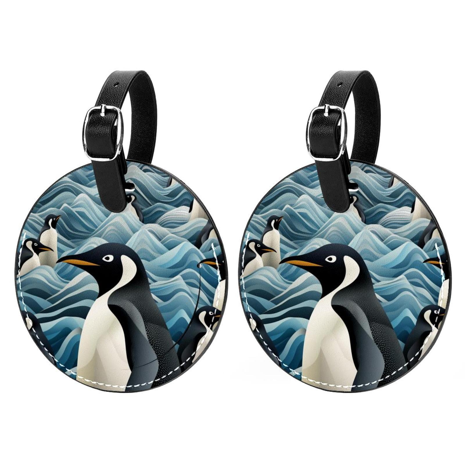 Penguin Set of 2pcs PU Leather Round Suitcase Tags with Privacy Cover ...