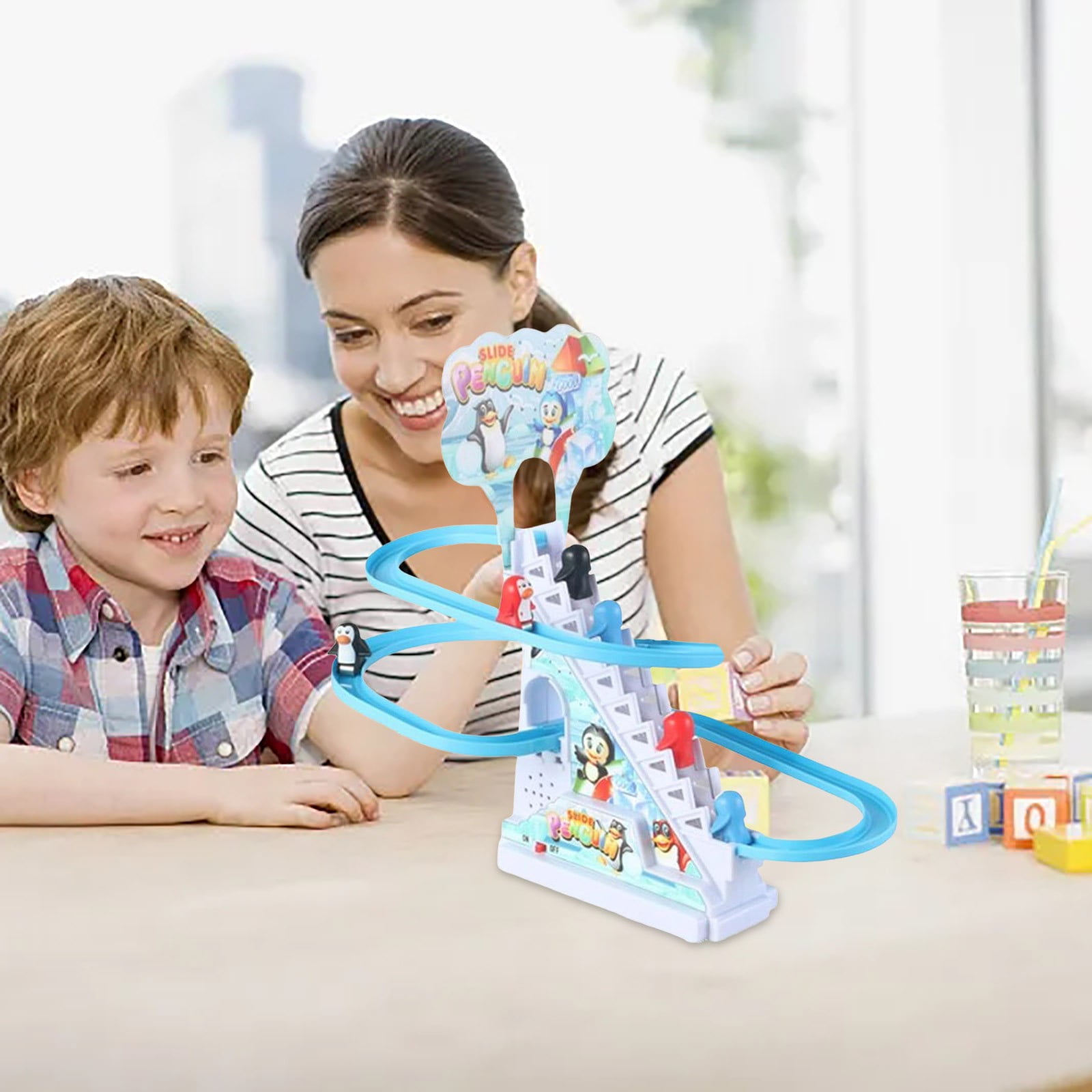 Penguin Slide Toy Set Funny Automatic Stair-Climbing Cartoon Race Track ...