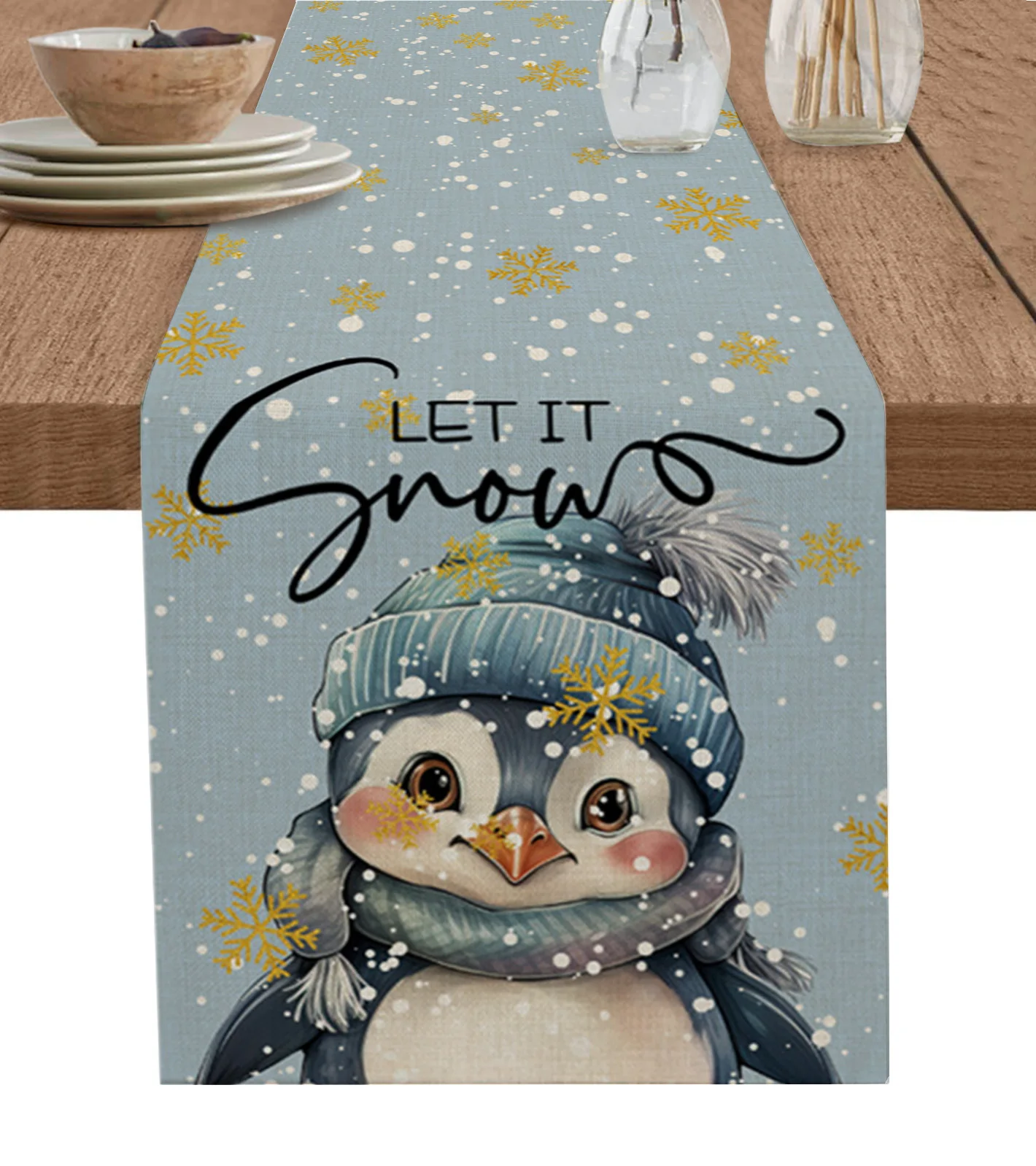 Penguin Snowflake Watercolor Table Runner Wedding r Table Runner Home ...