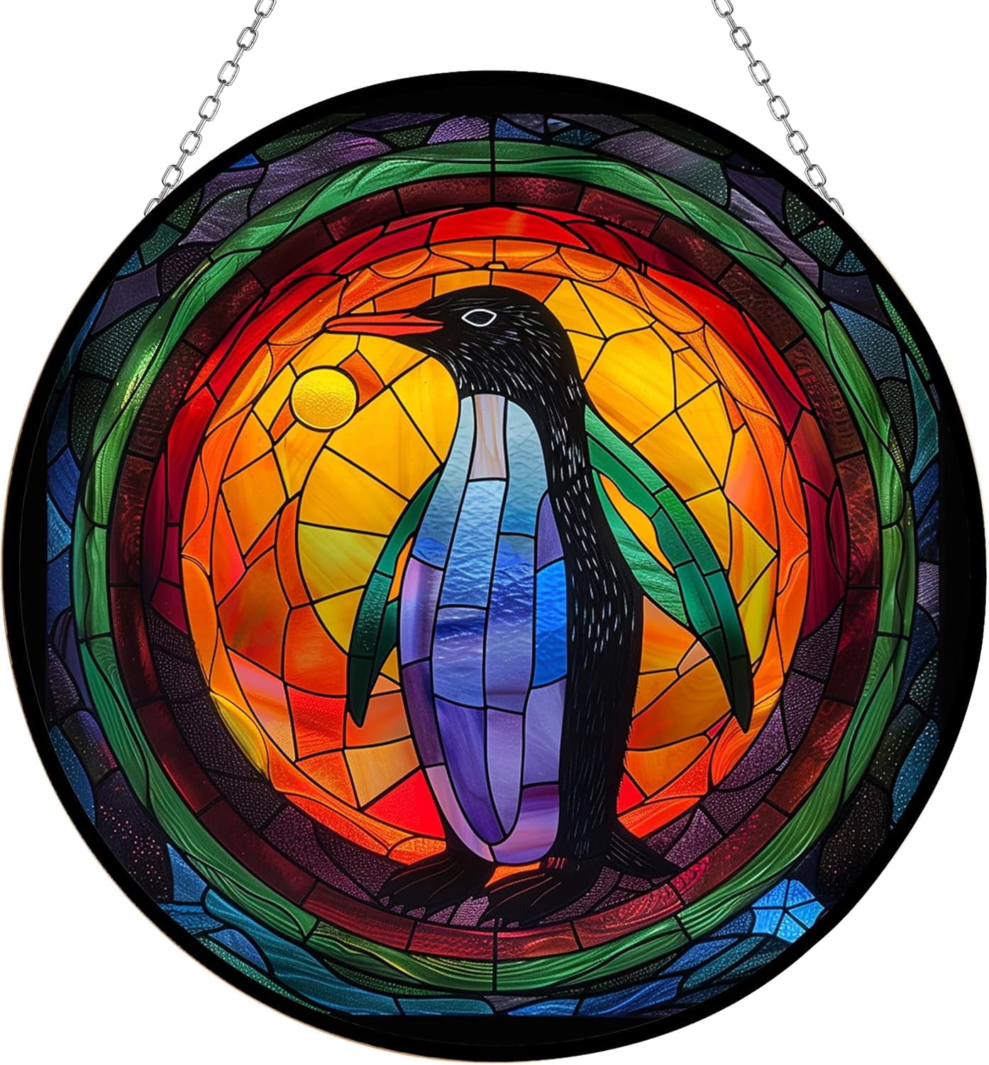 Penguin Suncatcher Indoor/Outdoor Stained Glass Window Hanging Handmade ...