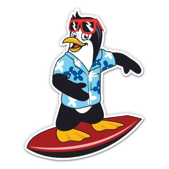 Penguin Surfing Cartoon Style - 8" Vinyl Sticker - For Car Laptop I-Pad ...