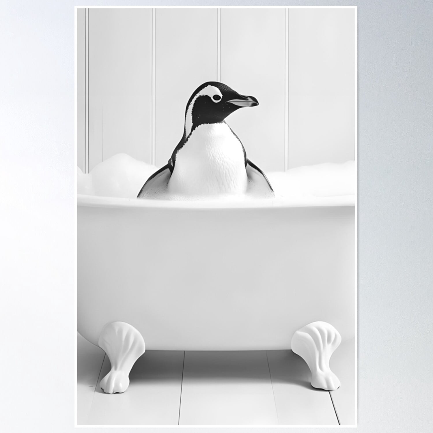 Penguin Taking A Bath, Cute Bathroom Animals Poster Wall Art, Modern ...
