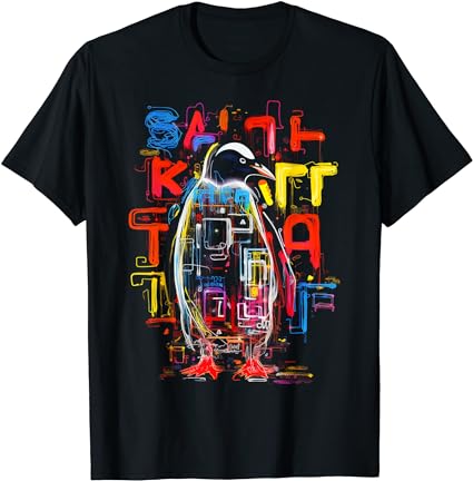 Penguin Text Colorful Animal Abstract Art Cute Penguin T-Shirt ...