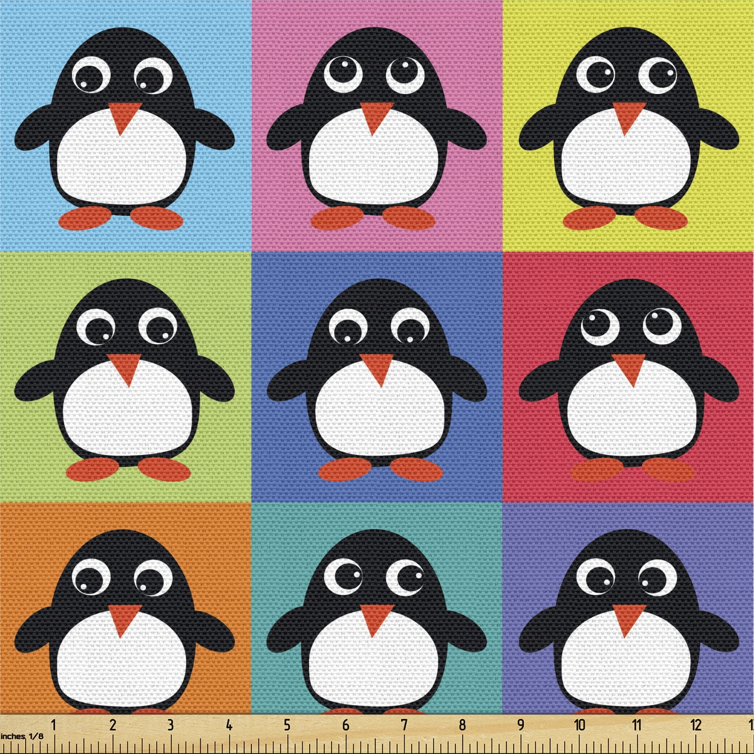 Ambesonne Penguin Fabric by the Yard Upholstery, Colorful Frame Animals ...
