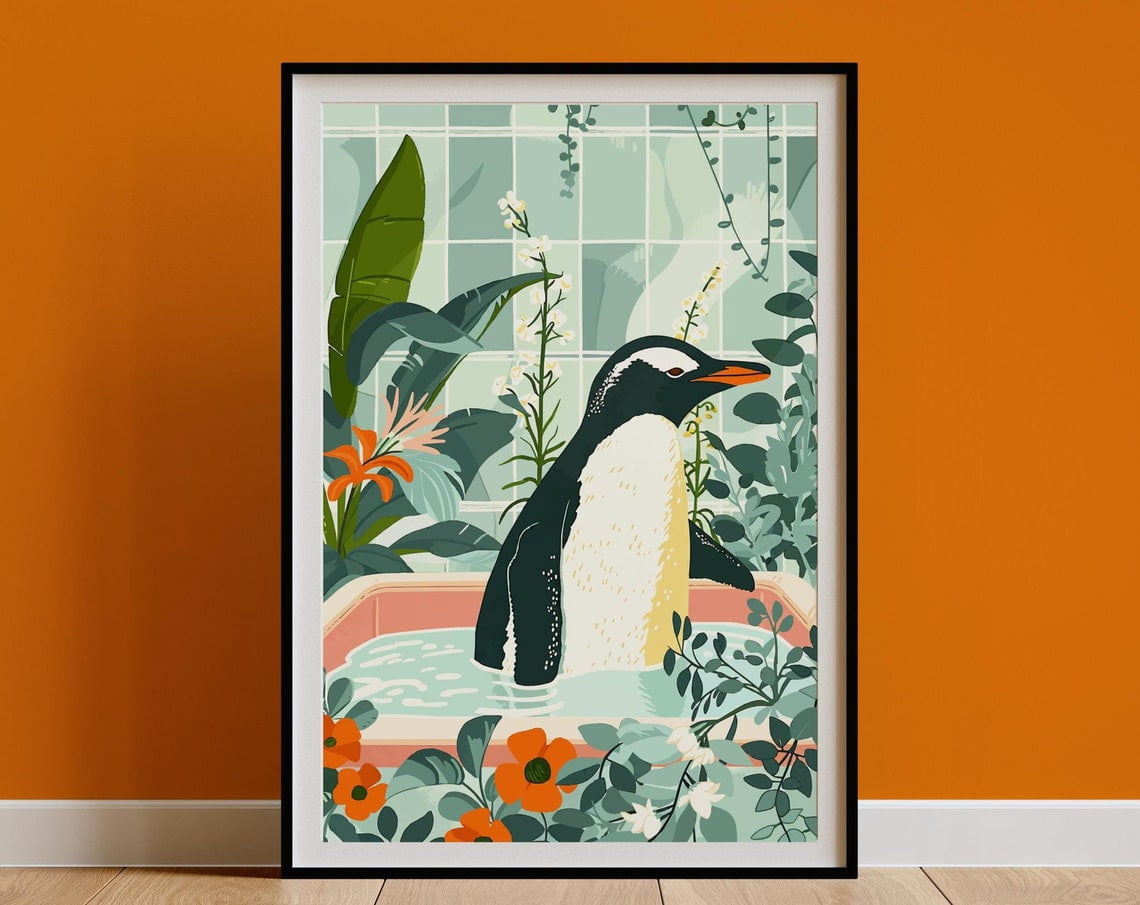Penguin Wall Art Print On Fine Art Paper, Animal Kids Room Print, Boho ...