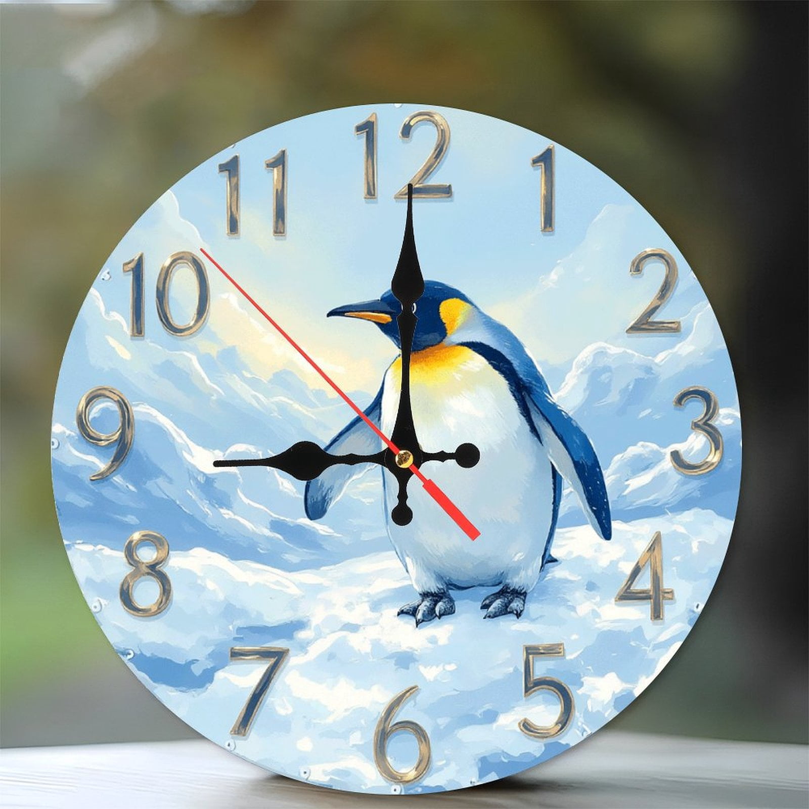 Penguin Wall Clock Decorative Art Design 10-Inch Silent Wooden Wall ...
