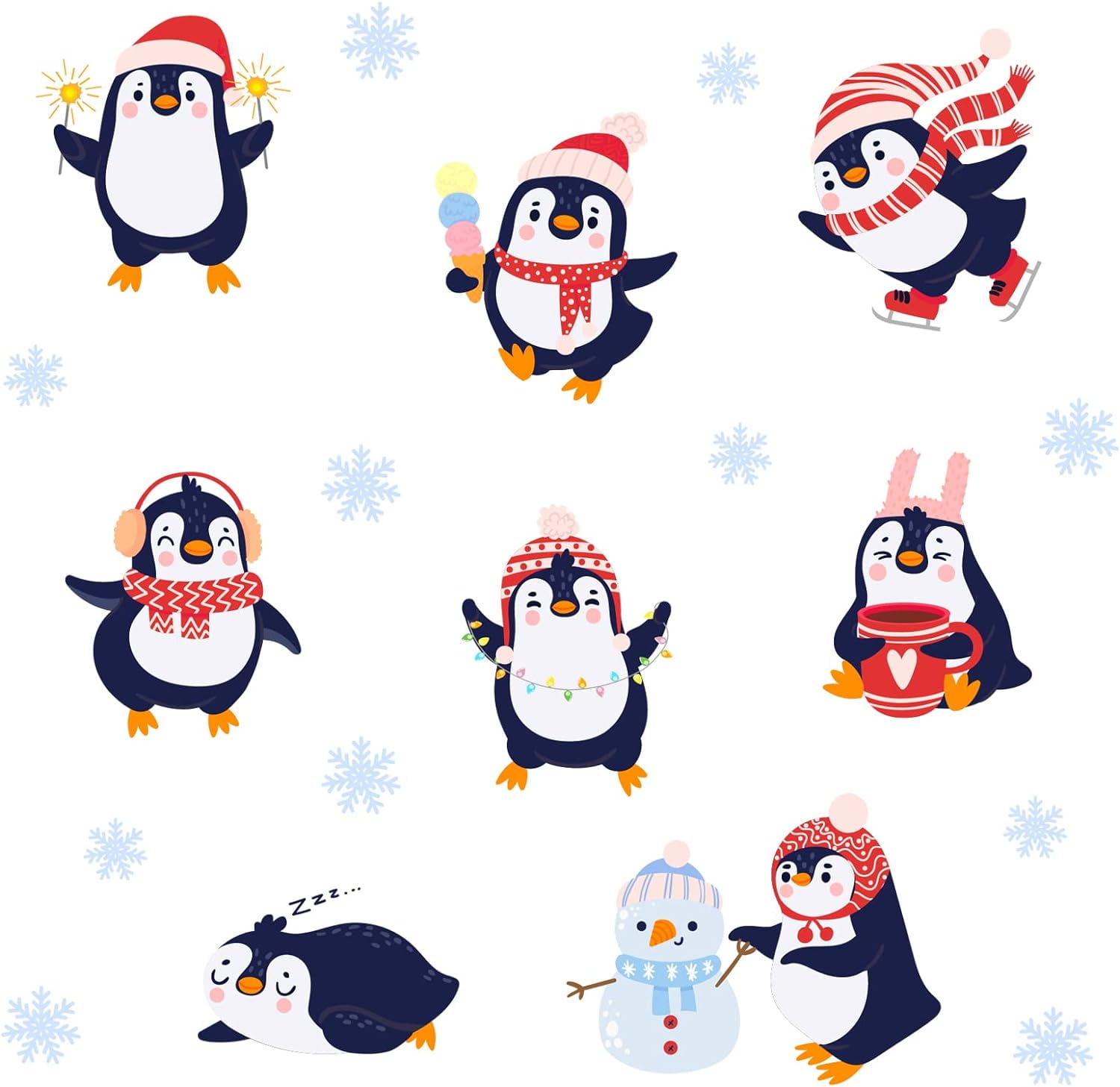 Penguin Wall Stickers Snowflake Wall Decals Peel and Stick Winter ...