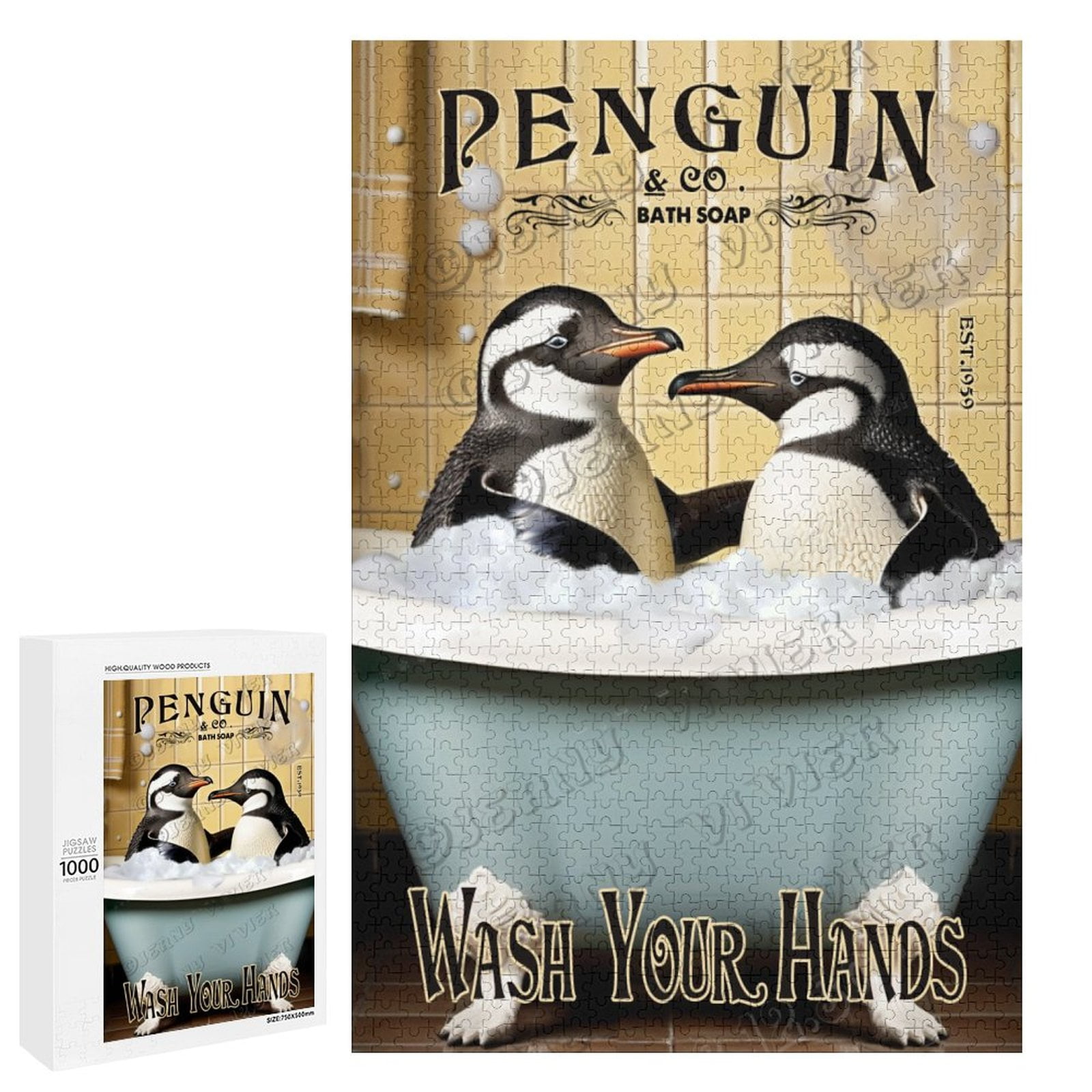 Penguin Wash Your Hands Rustic Wood Wall Sign Hanging Wood Sign Retro ...