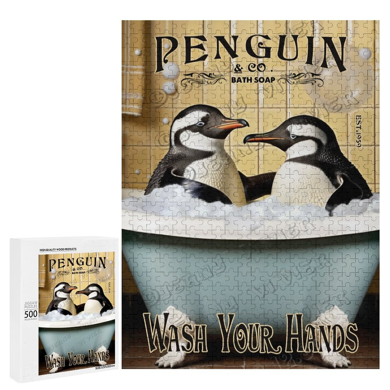 Penguin Wash Your Hands Rustic Wood Wall Sign Hanging Wood Sign Retro ...