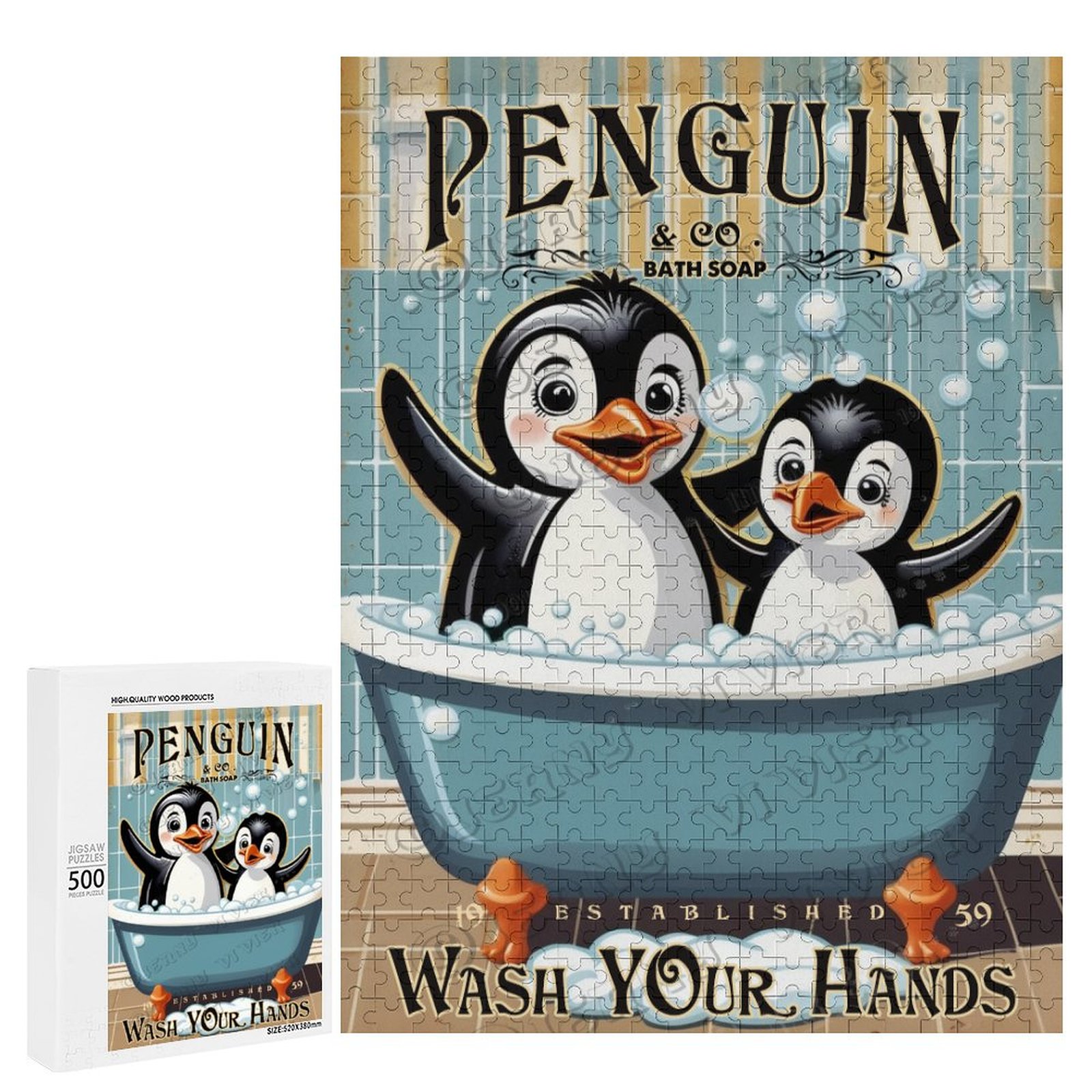 Penguin Wash Your Hands Wooden Hanging Sign for Home Bedroom Living ...
