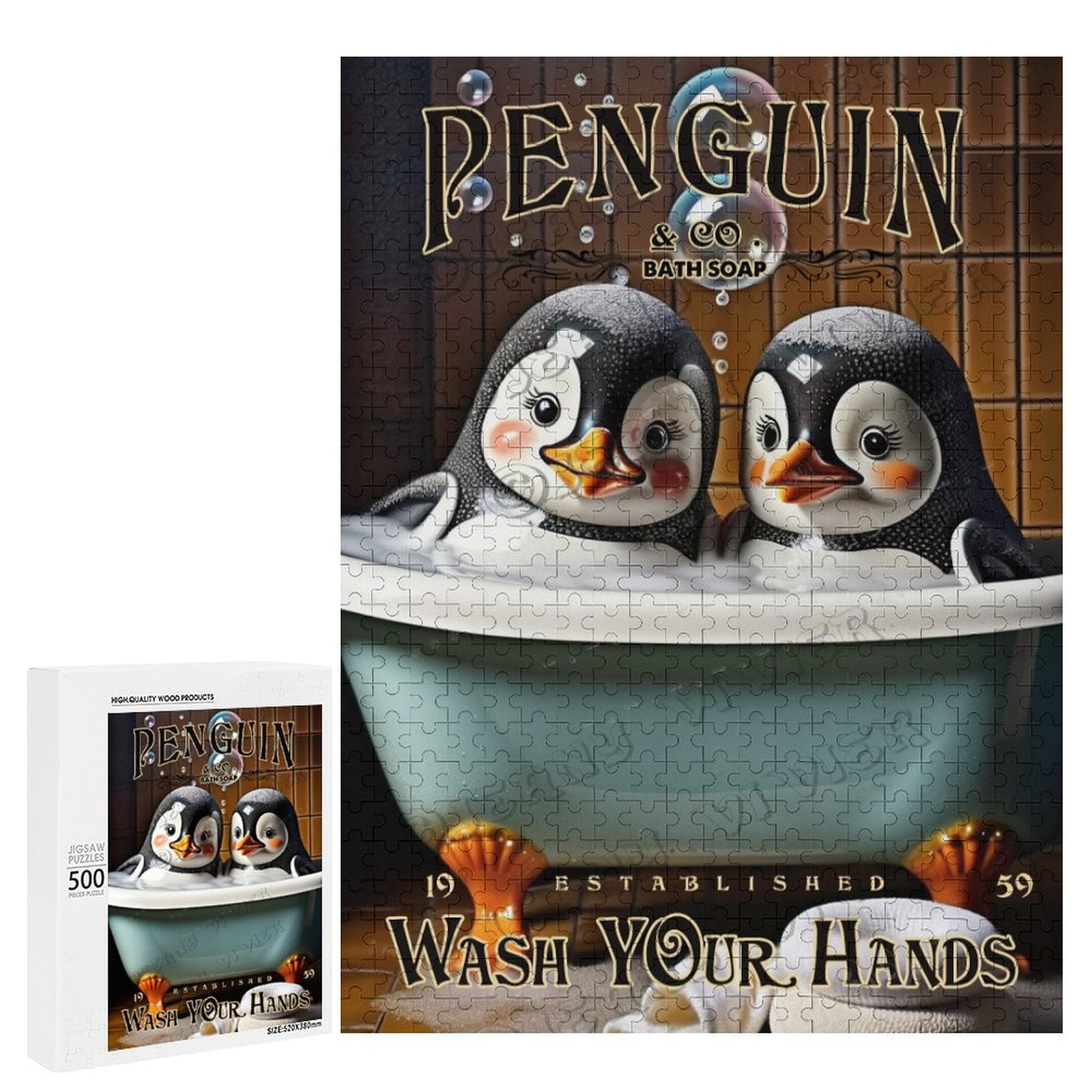 Penguin Wash Your Hands Wooden Wall Decor Home Wall Signs for Bedroom ...