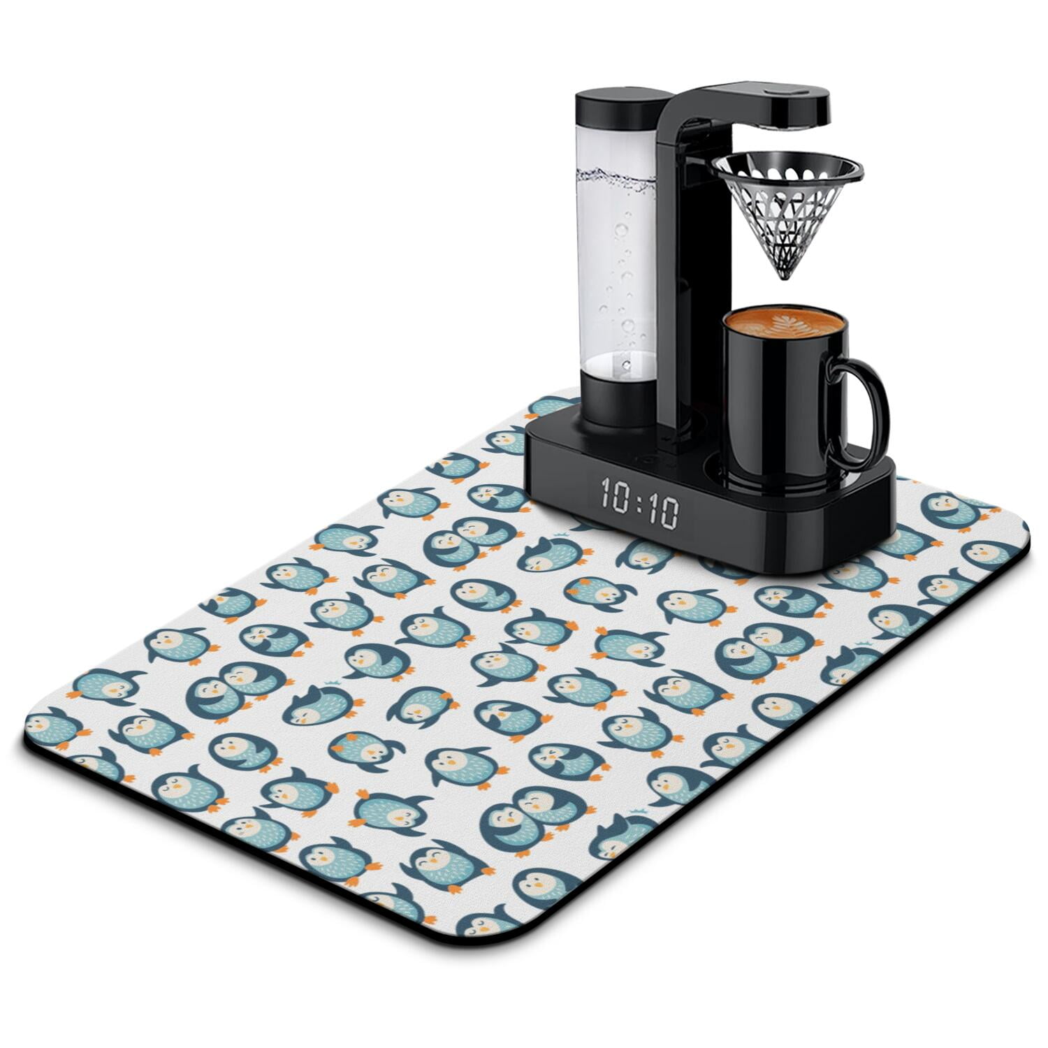 Penguin and Snow Coffee Maker Mat - 4-Layer Construction, Quick Water ...