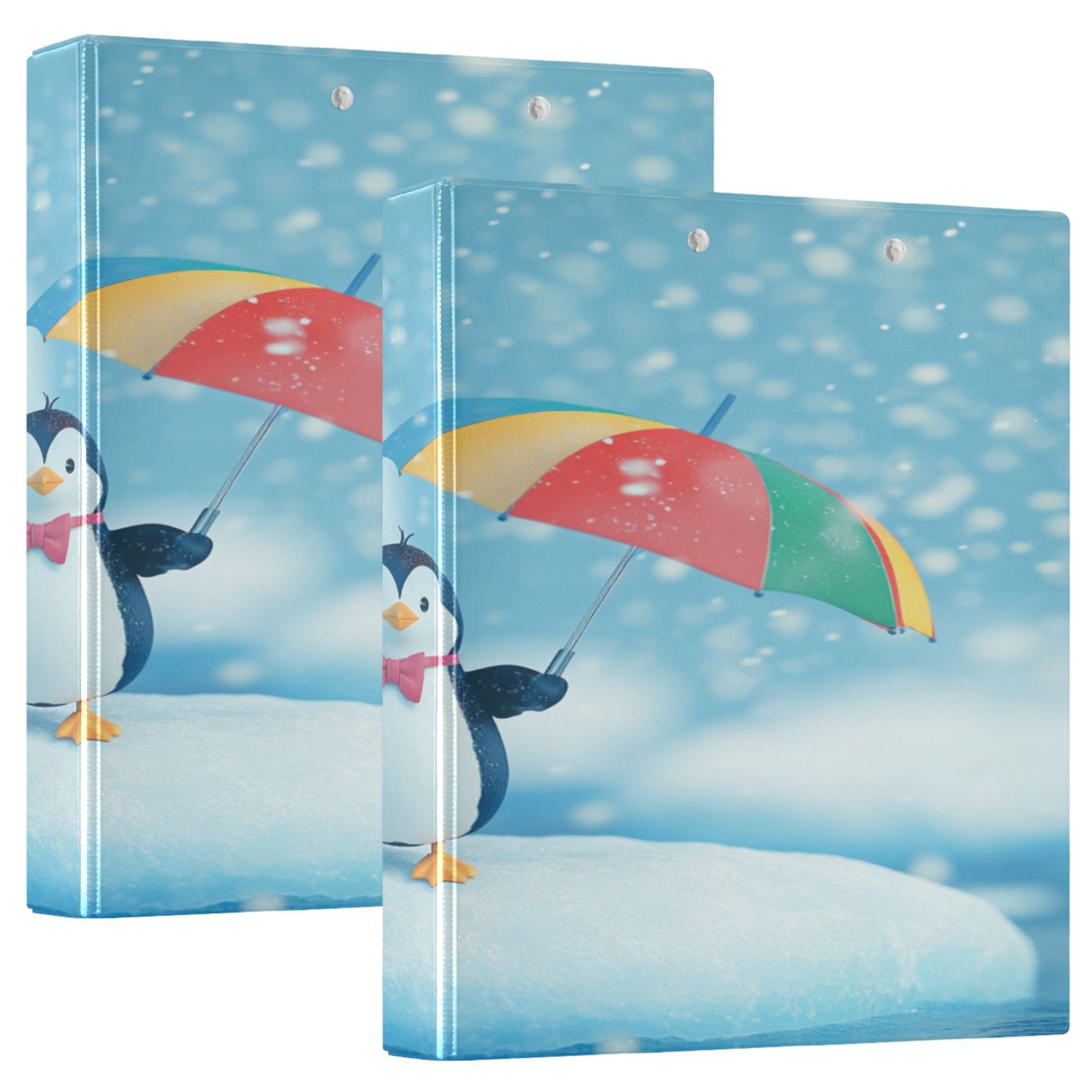 Penguin with An Umbrella 12.4x10.6in PVC Round Ring Binder, D-Ring 3 ...