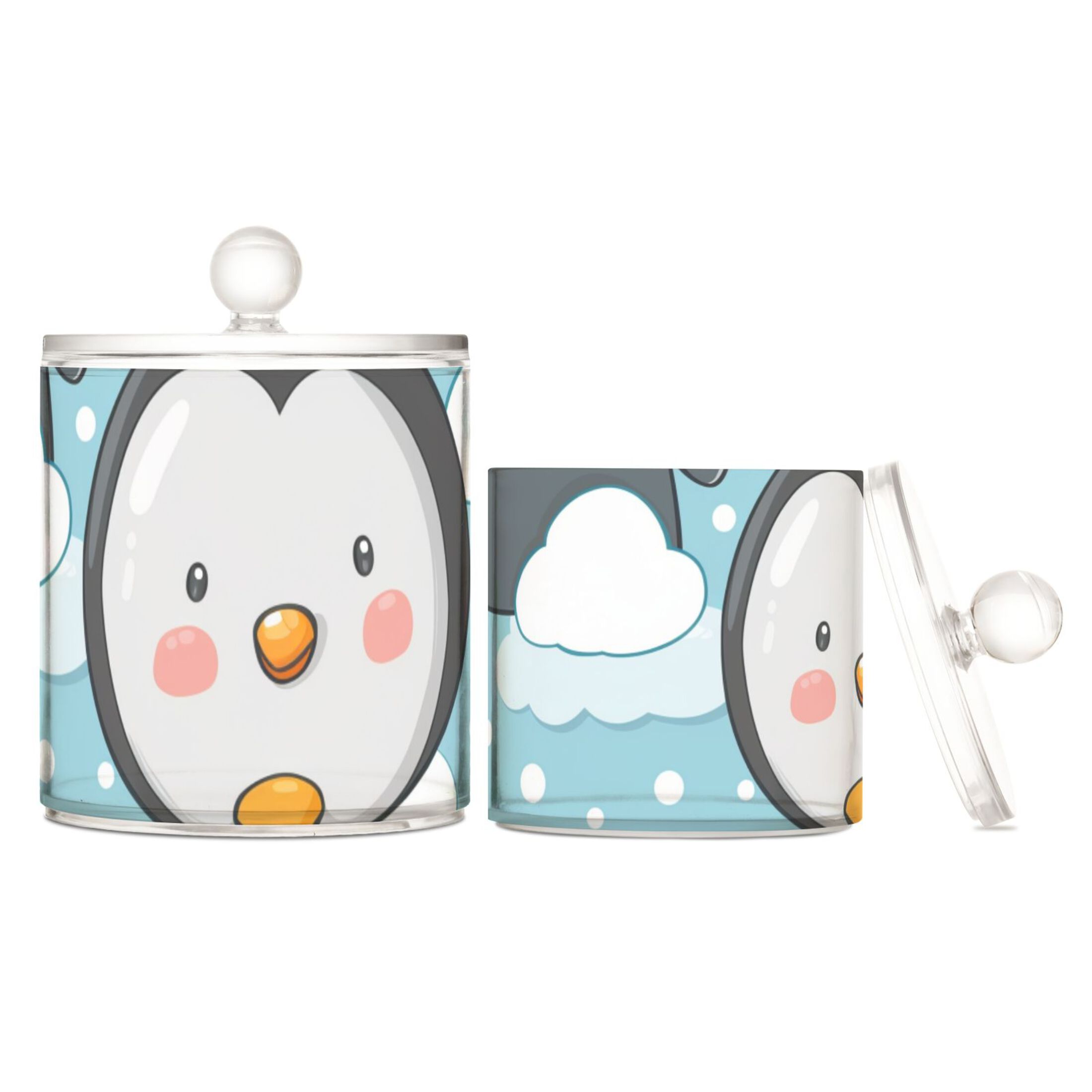 Penguins Clouds Translucent Plastic Cans Storage Canisters with Lid Two ...