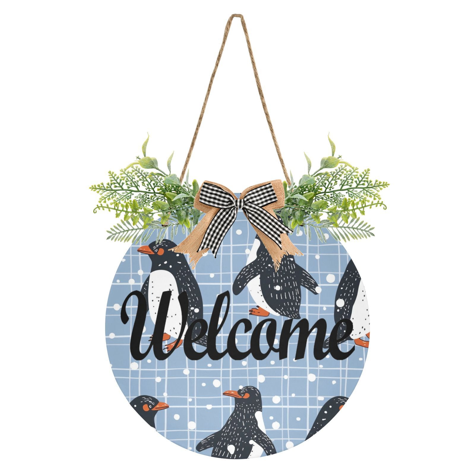 Penguins Grids Welcome Sign for Front Door Wreath Door Sign for ...
