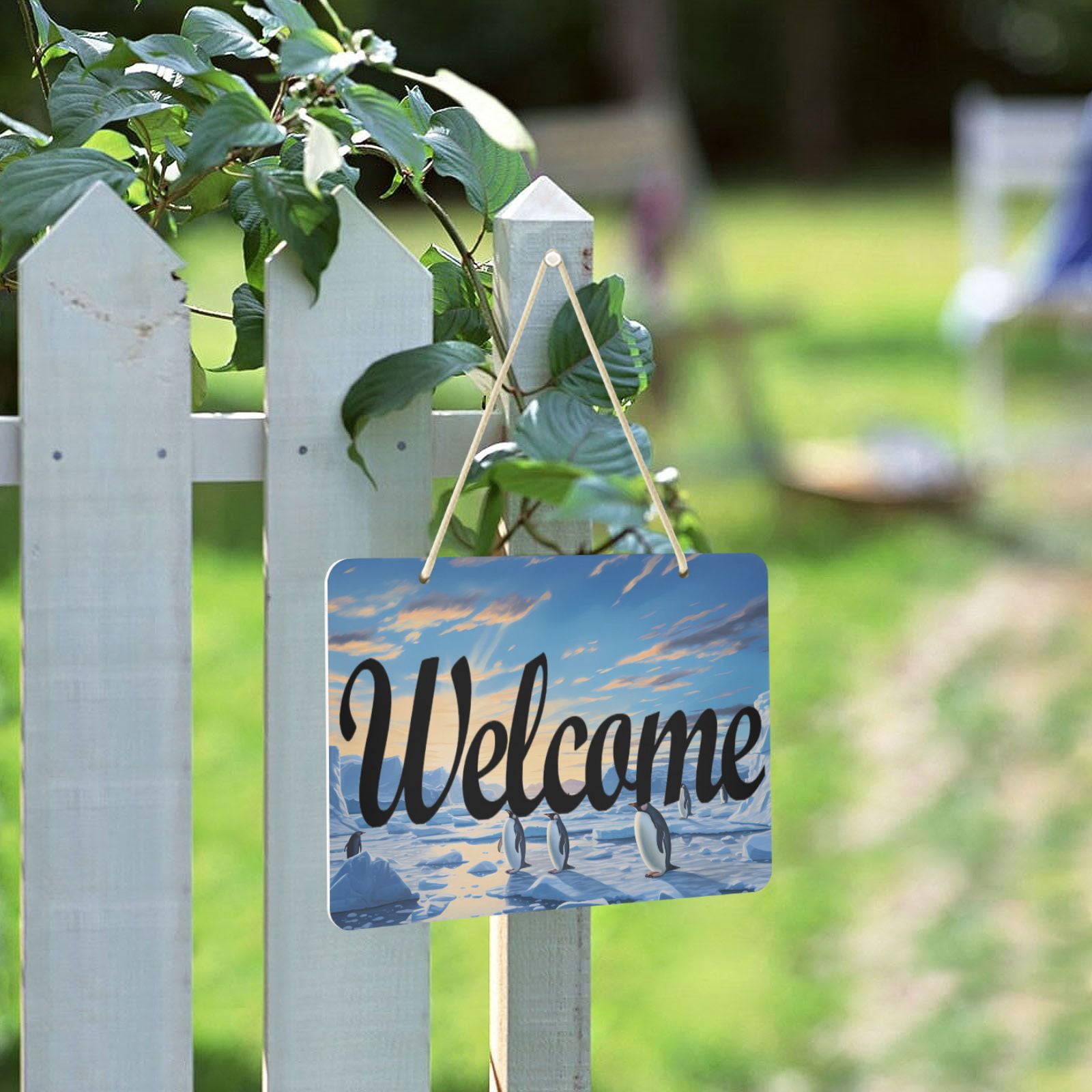 Penguins Iceberg Sky Welcome Sign for Front Door Porch Wreath Door Sign ...
