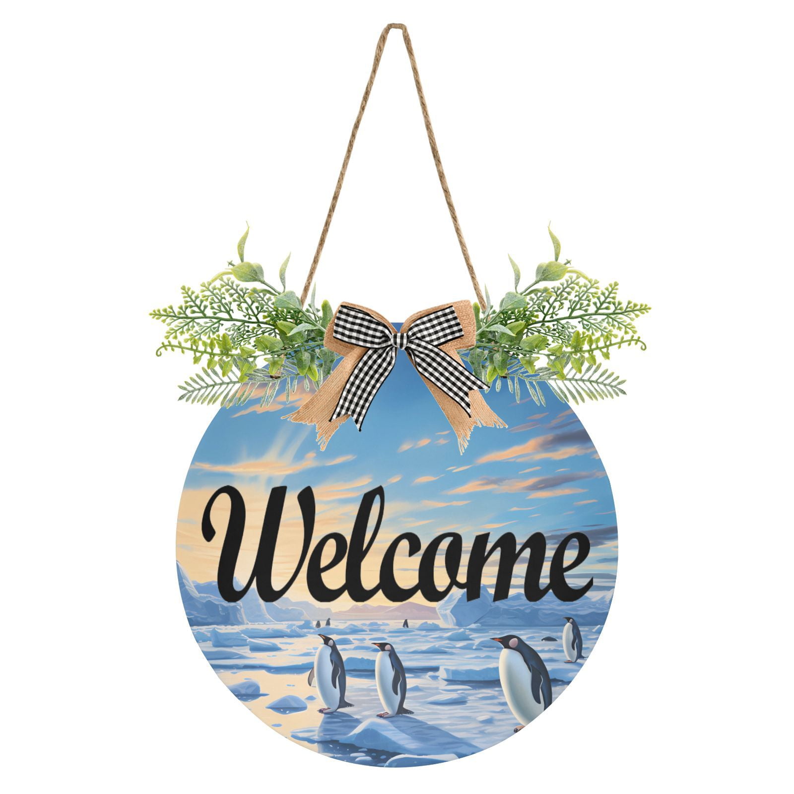 Penguins Iceberg Sky Welcome Sign for Front Door Wreath Door Sign for ...