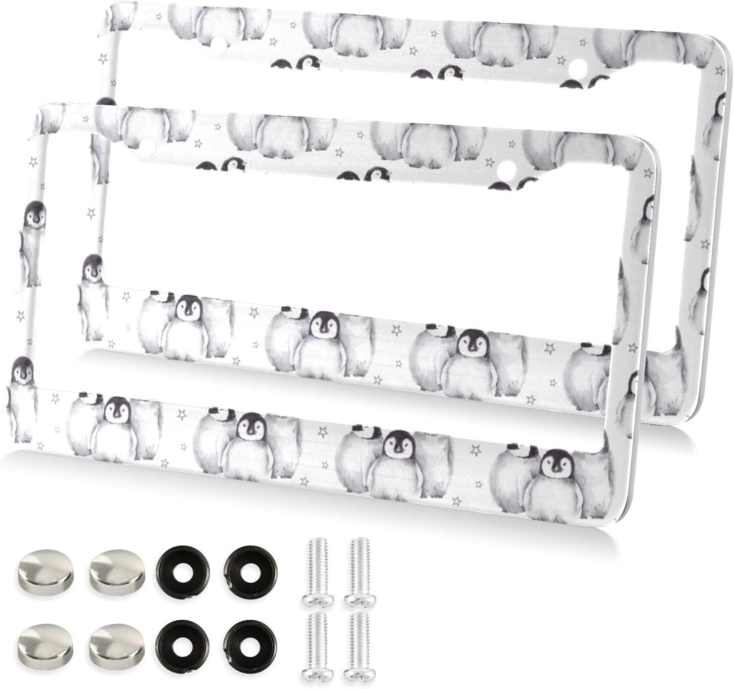 Penguins License Plate Frame - 2 Pack Universal Stainless Steel License ...