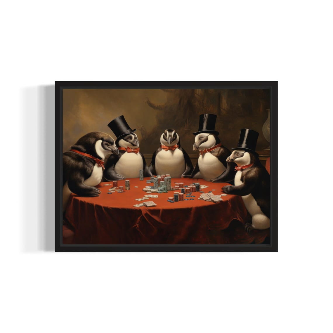Penguins Playing Cards Art Print, Animal Poker Man Cave Humor Wall Art ...