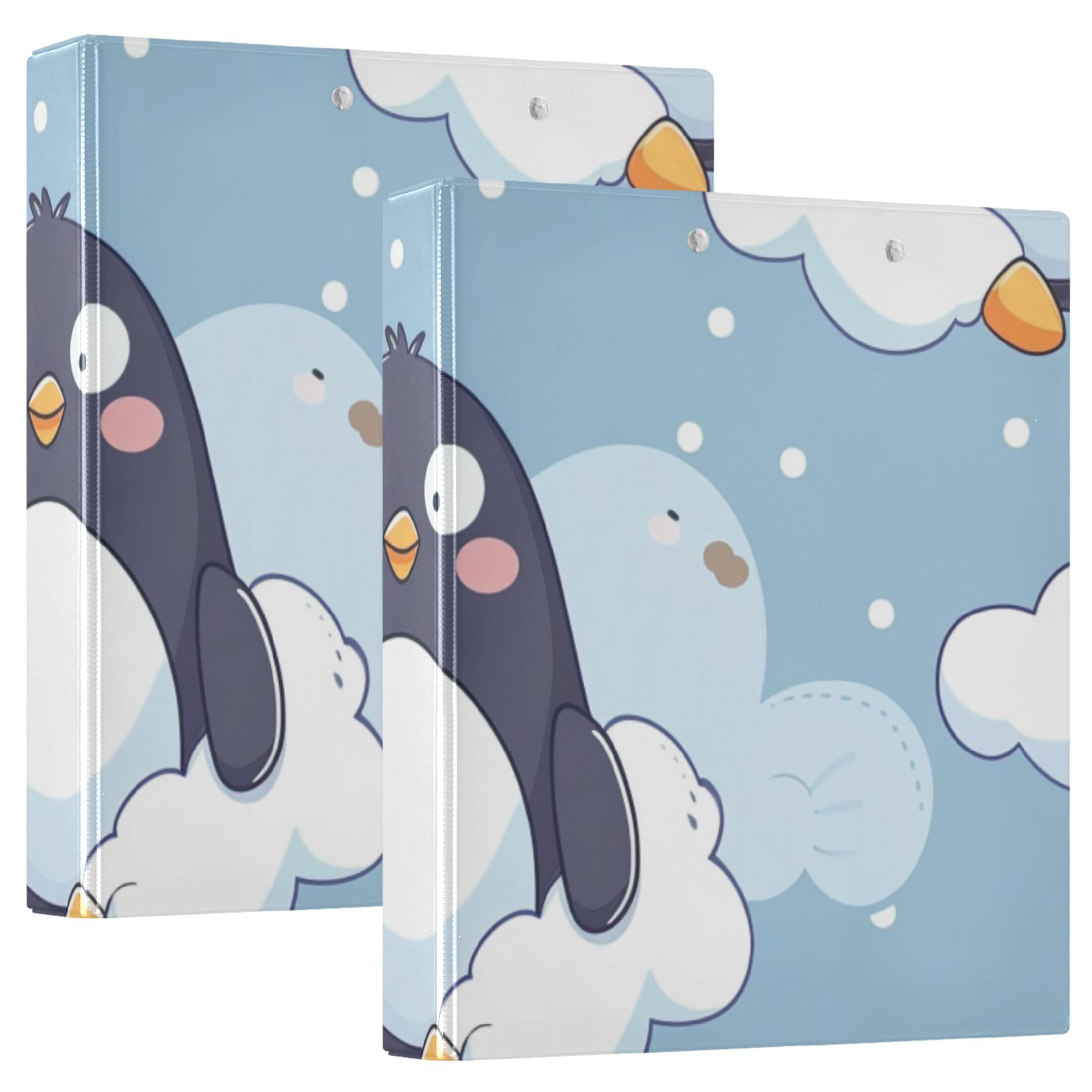 Penguins and Clouds Cartoon Round Ring Binder 3 Rings 1.5" Capacity ...