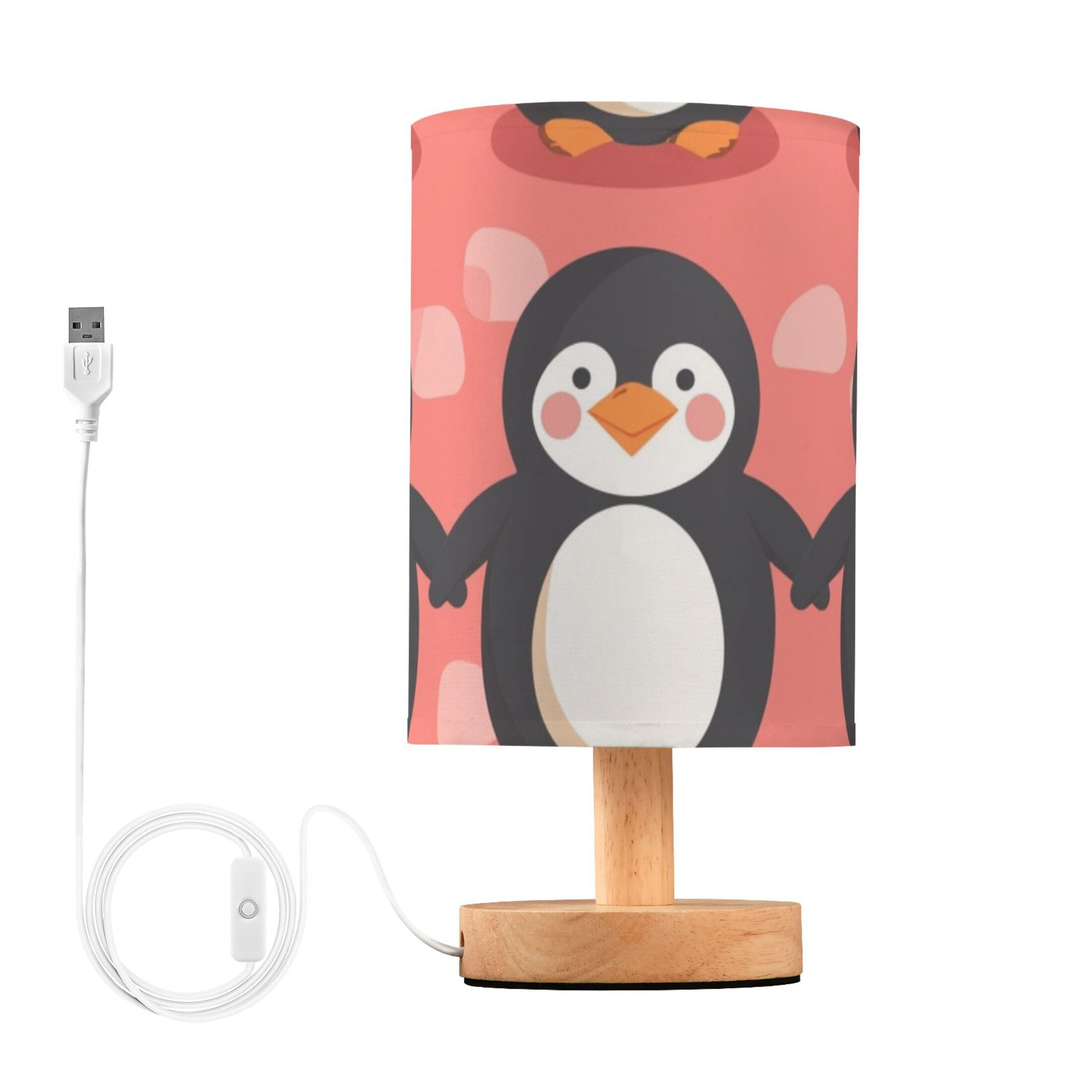 Penguins in Pink Table Lamp USB Bedside Desk Nightstand Lamp Printed ...