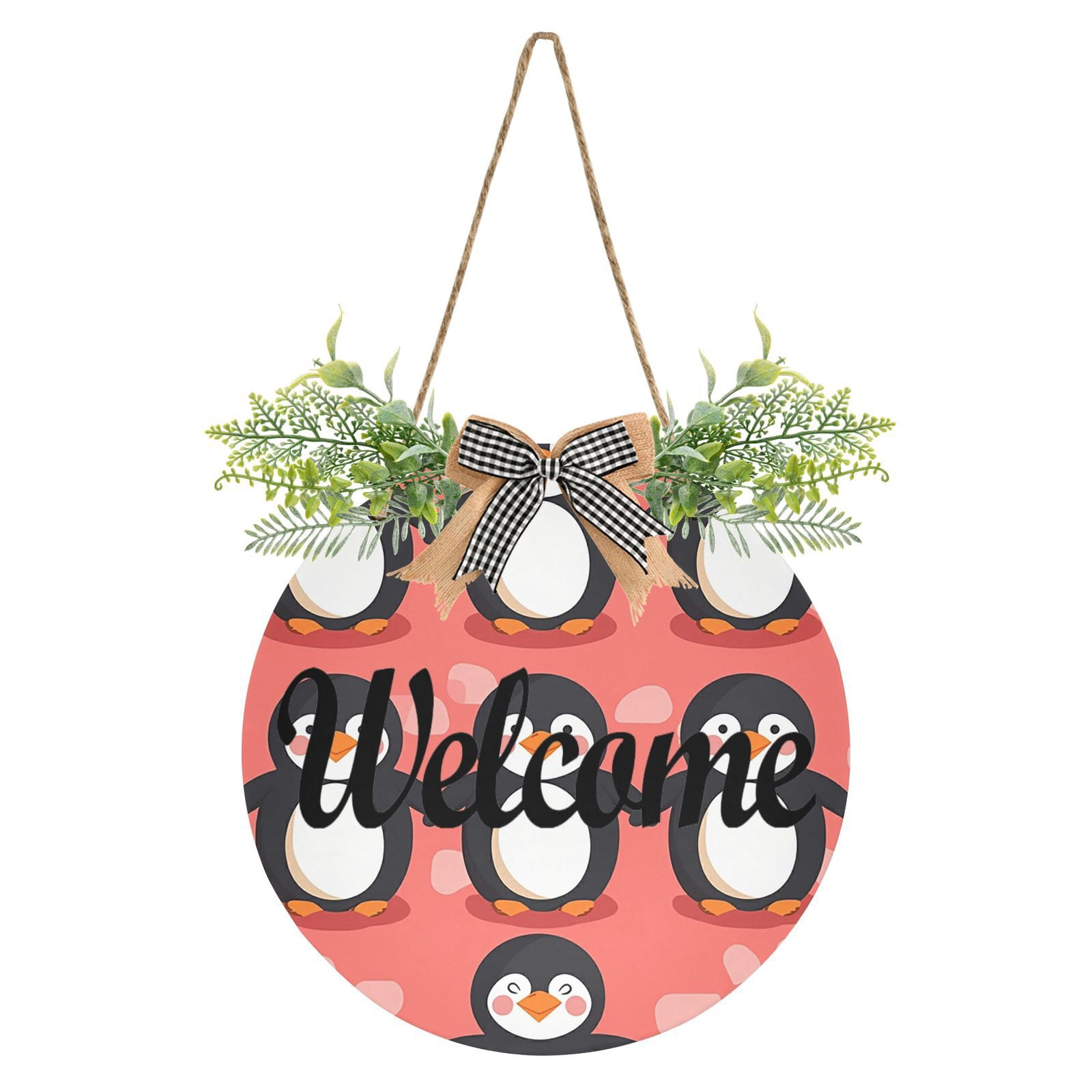 Penguins in Pink Welcome Sign for Front Door Wreath Door Sign for ...
