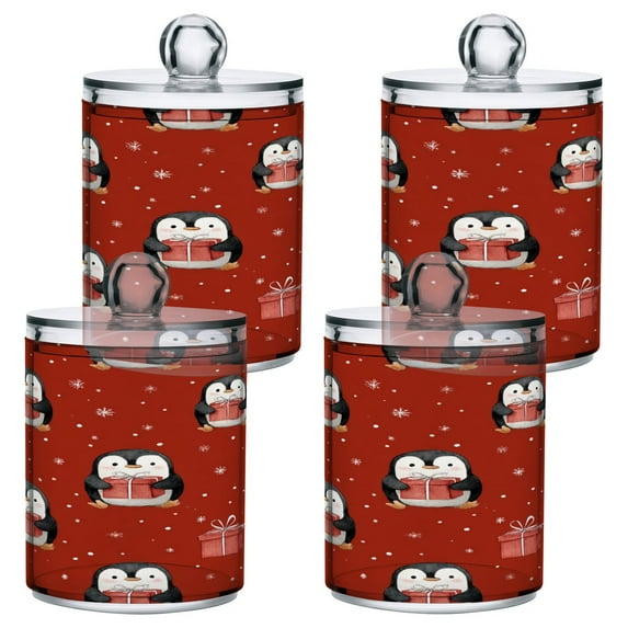 Penguins with Christmas Presents Cartoon Translucent Plastic Cans ...