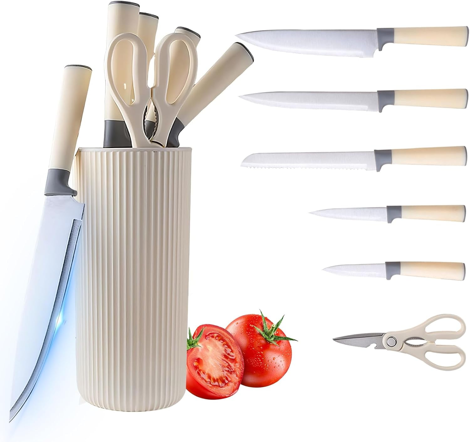 Peniguingy Knife Block Set, 7 Pcs White Kitchen Knife Set for Chef ...