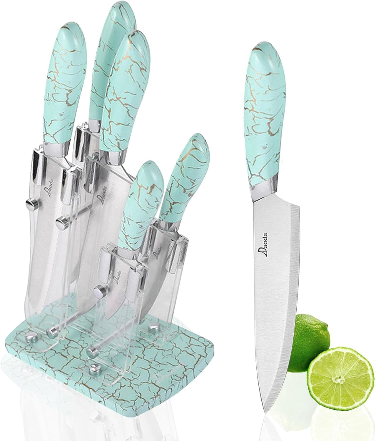Peniguingy Knife Set, 6-Piece Green Knife Block Set with Marble Pattern ...