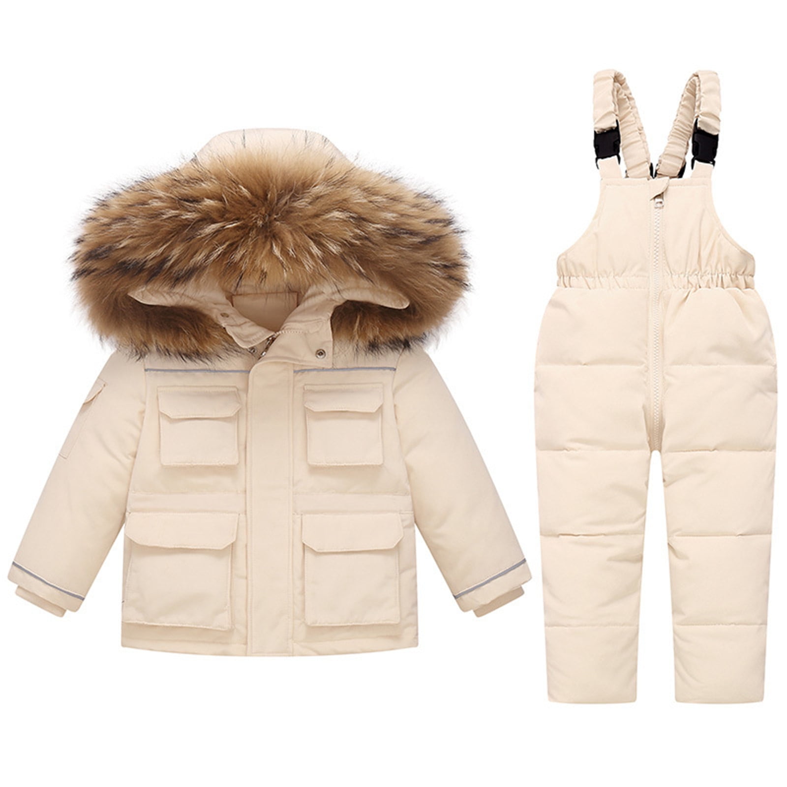 Penkiiy Baby Boys Girls Snowsuit, Toddler Winter Outfit Sets Kids Hooded Artificial Fur Down ...