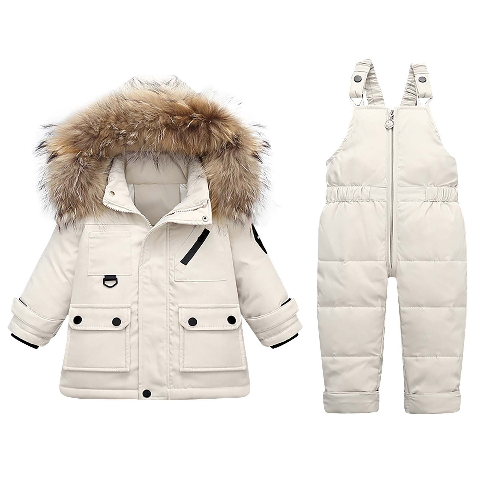 Penkiiy Baby Boys Girls Snowsuit, Toddler Winter Outfit Sets Kids Hooded Artificial Fur Down ...