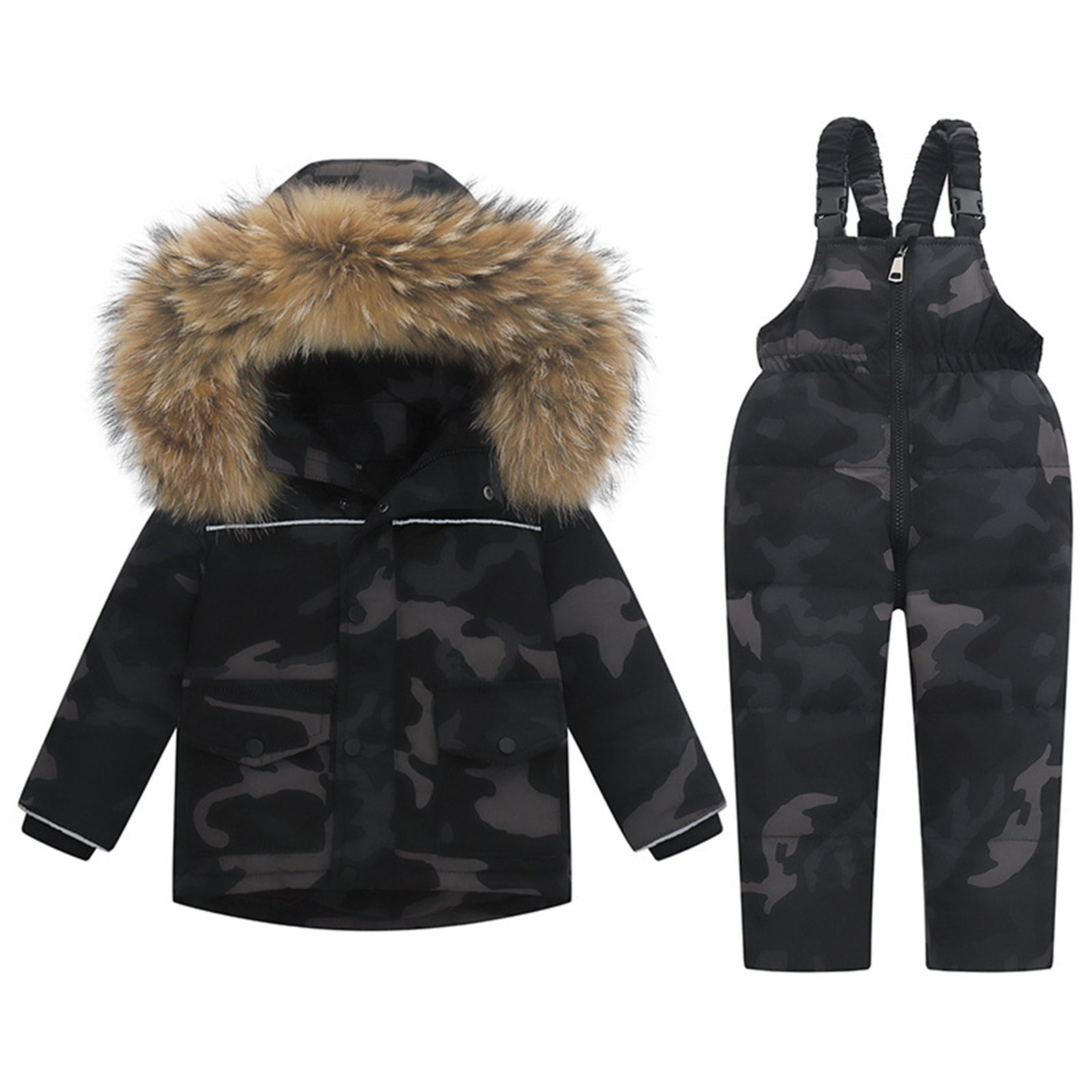 Penkiiy Baby Boys Girls Snowsuit, Toddler Winter Outfit Sets Kids Hooded Artificial Fur Down ...