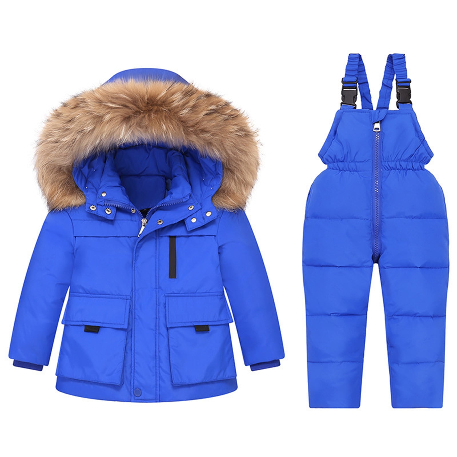 Penkiiy Baby Boys Girls Snowsuit, Toddler Winter Outfit Sets Kids Hooded Artificial Fur Down ...