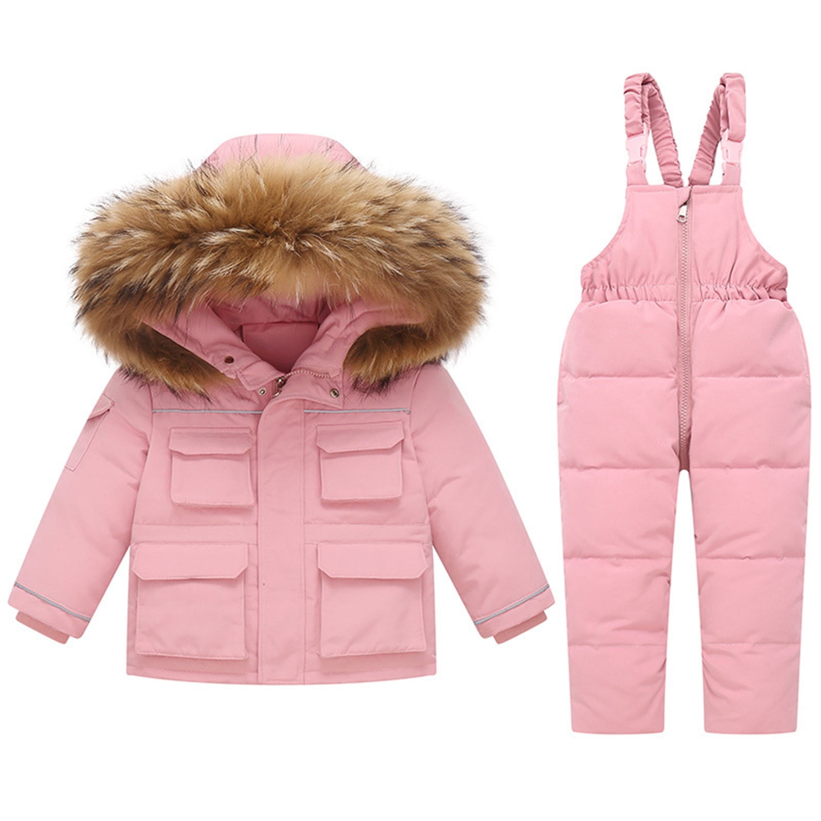 Penkiiy Baby Boys Girls Snowsuit, Toddler Winter Outfit Sets Kids Hooded Artificial Fur Down ...