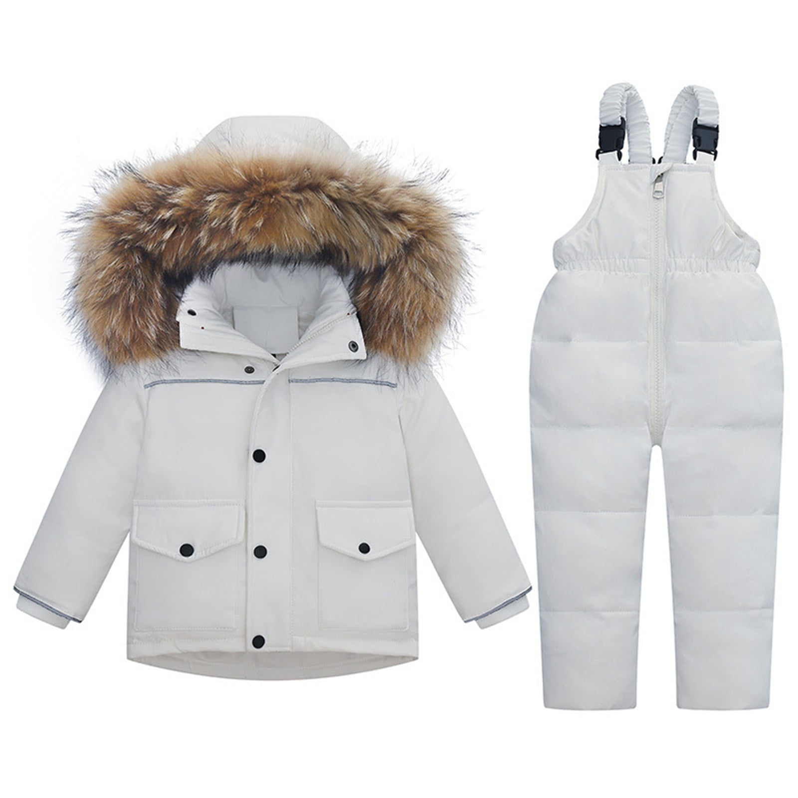 Penkiiy Baby Boys Girls Snowsuit, Toddler Winter Outfit Sets Kids Hooded Artificial Fur Down ...