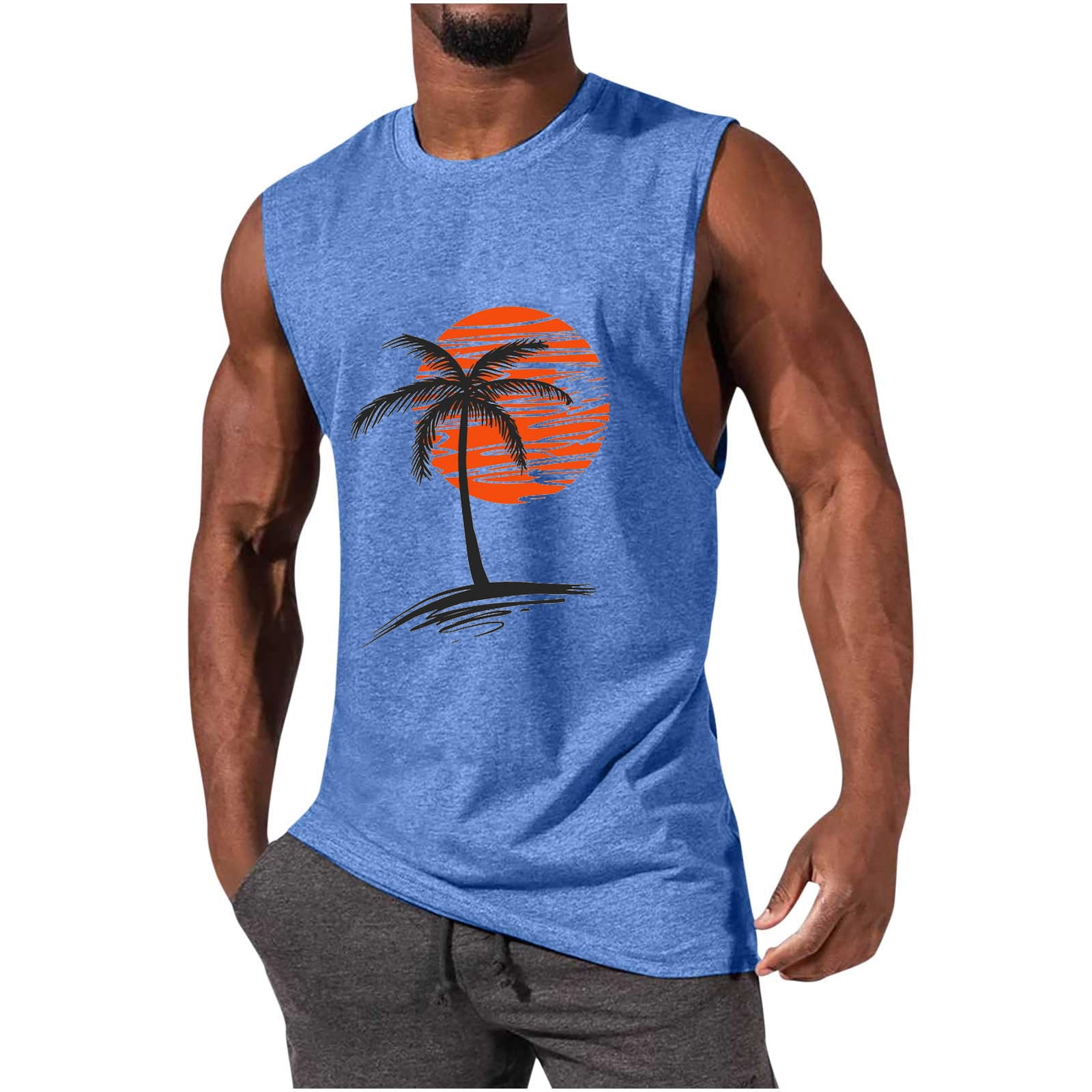 Penkiiy Beach Tank Top Men Palm Tree Sleeveless Shirt Summer Beach Hawaiian Shirts Bodybuilding ...
